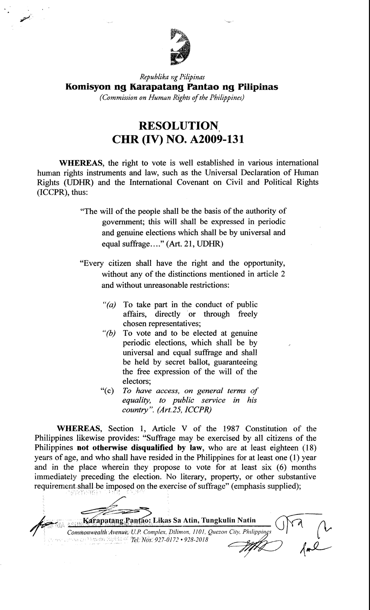 Resolution CHR IV No - Human Rights - Republika ng Pilipinas Komisyon ...