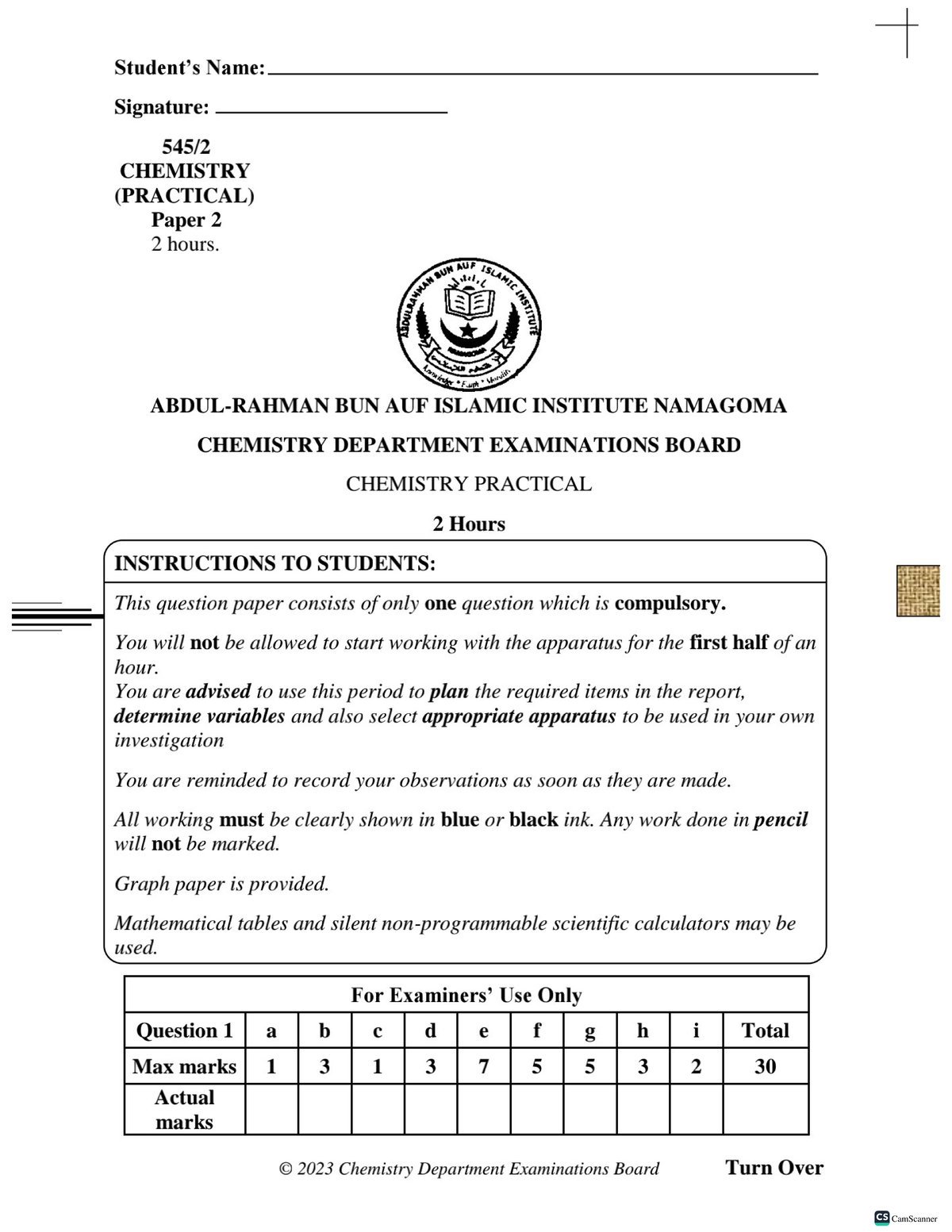 Final trial cbc chemistry paper 2 - Name: Signature: CHEMISTRY ...