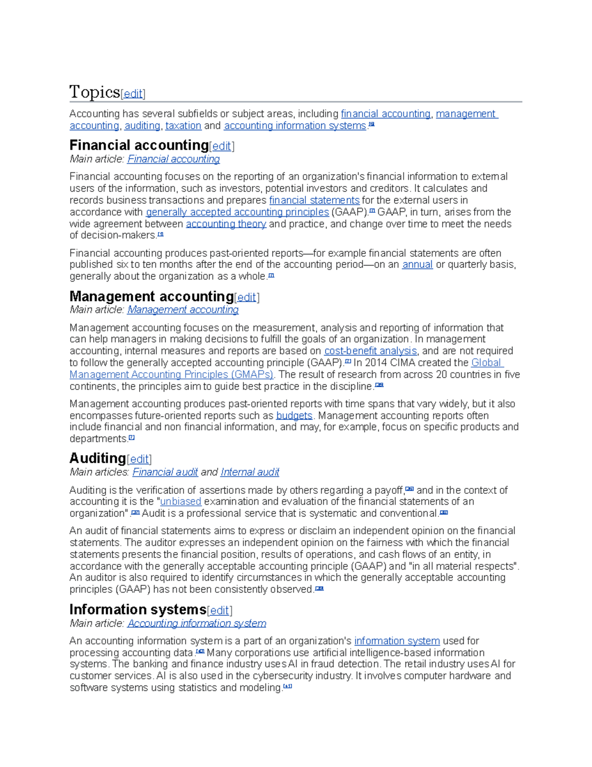 Accounting 2 - NOTES - Topics[edit] Accounting has several subfields or ...