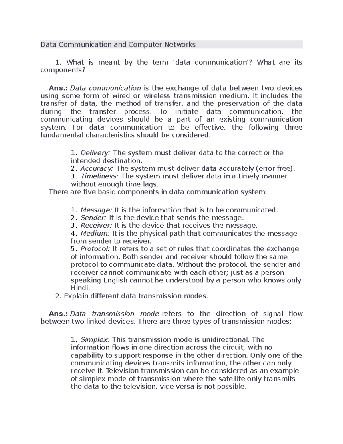 Chapter 13 Data Communication and Computer Networks - Data ...