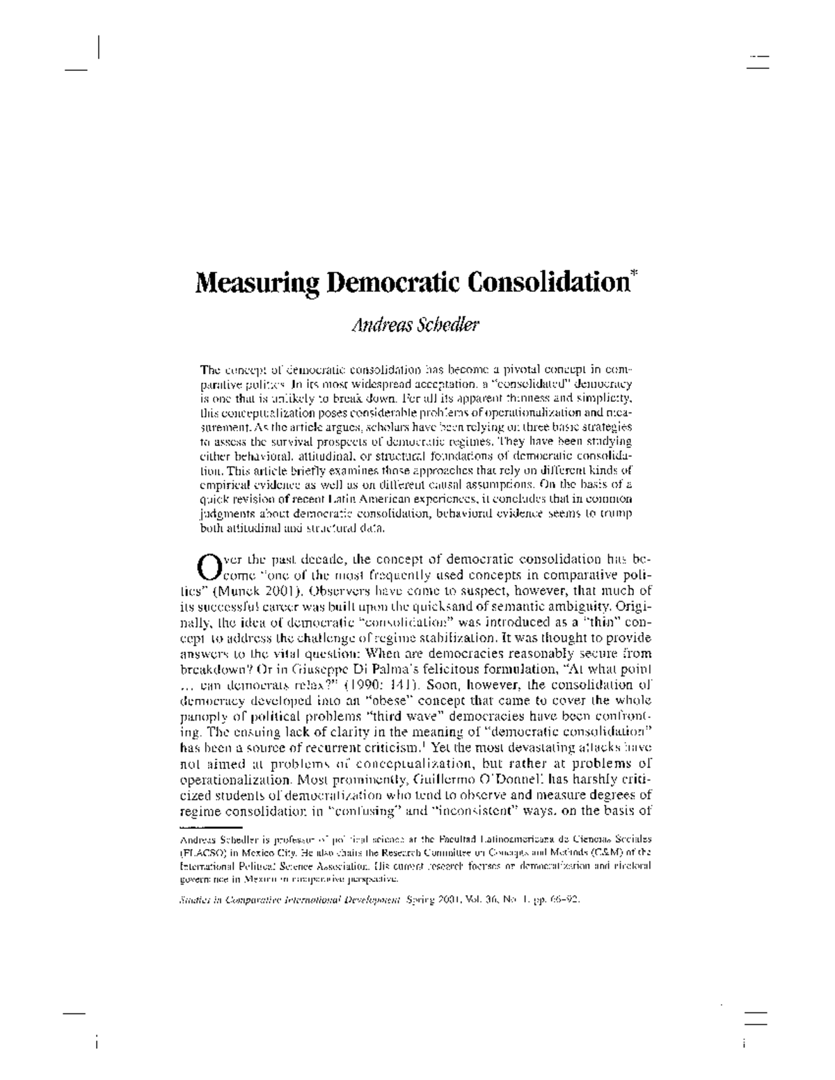 Andreas Schedler- Measuring Democratic Consolidation - POLI 109 - Studocu