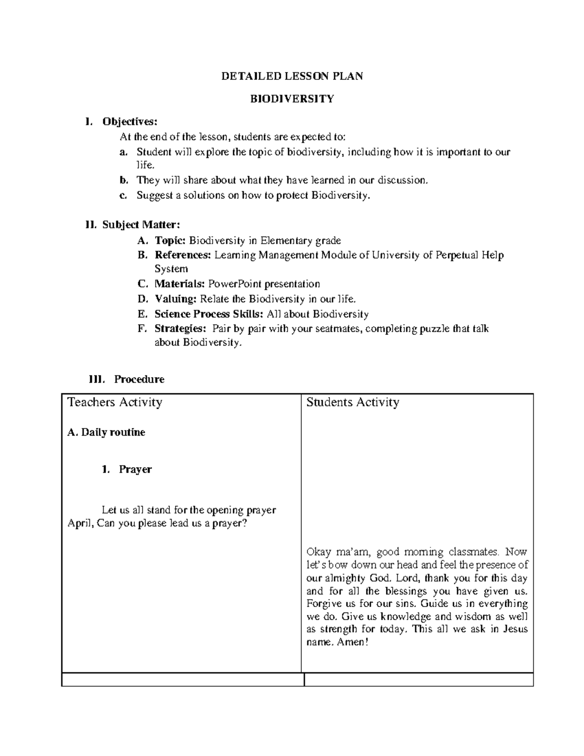 Detailed Lesson Plan - Multigrade Teaching - DETAILED LESSON PLAN ...