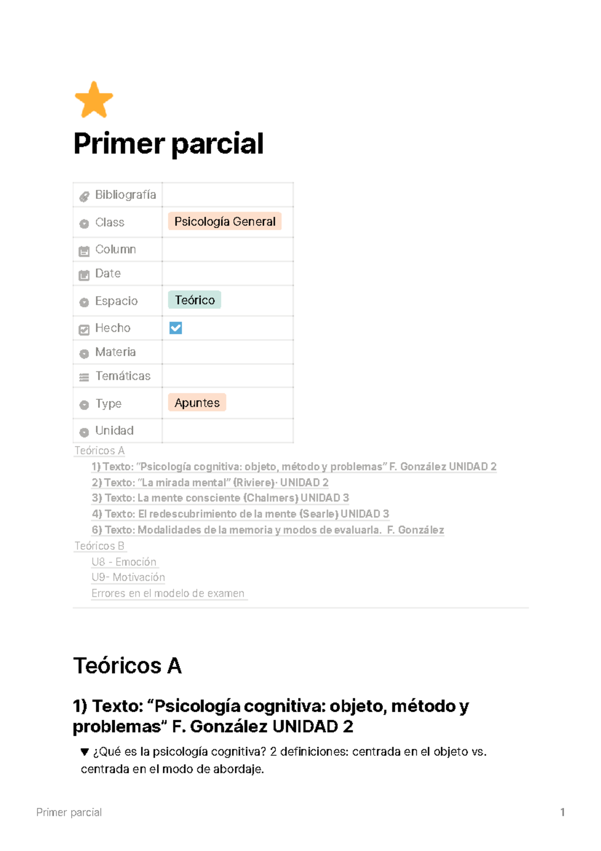 General González - 1er parcial - ⭐ Primer parcial Bibliografía Class ...