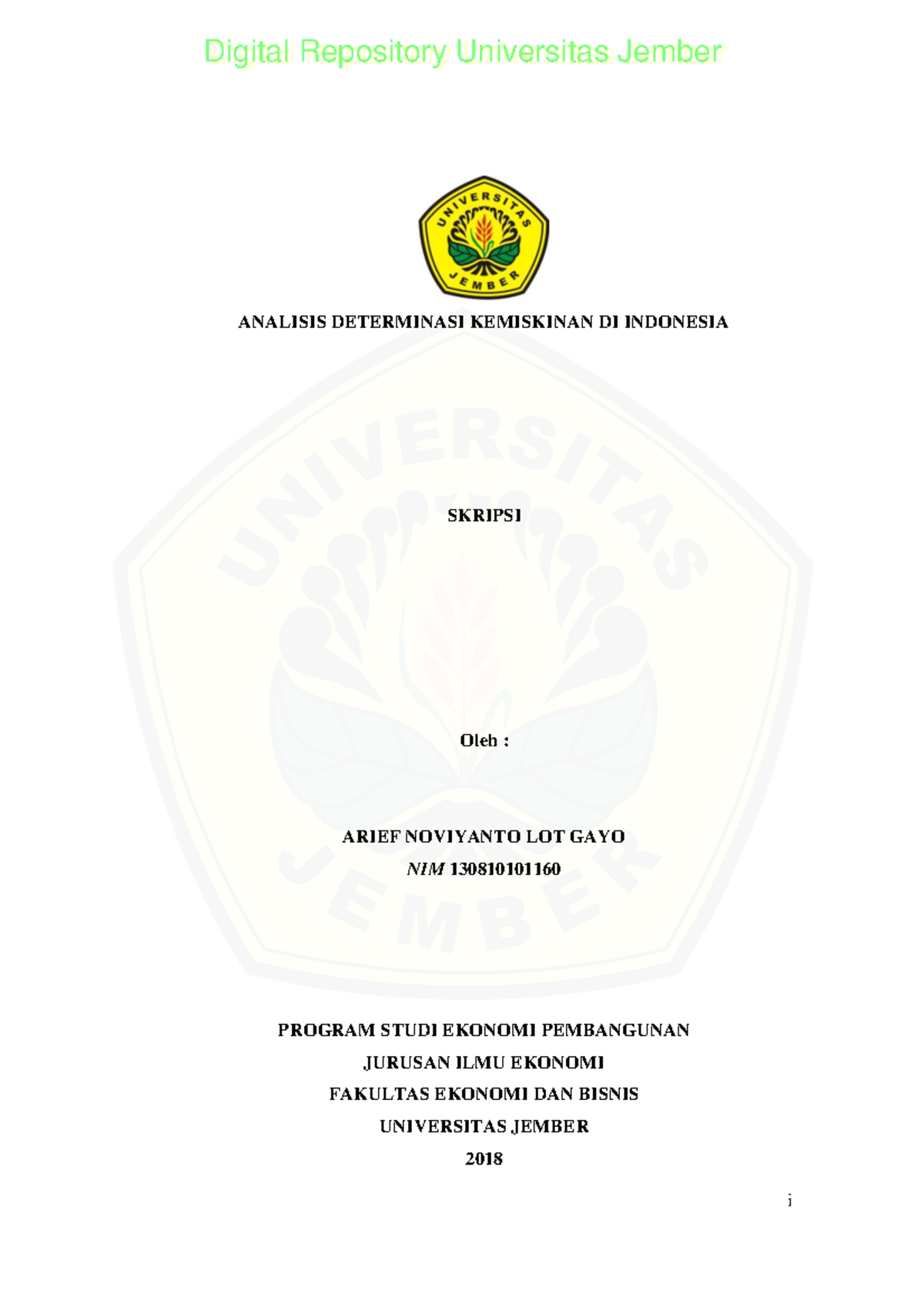 Arief Noviyanto LOT GAYO-130810101160 - i ANALISIS DETERMINASI ...