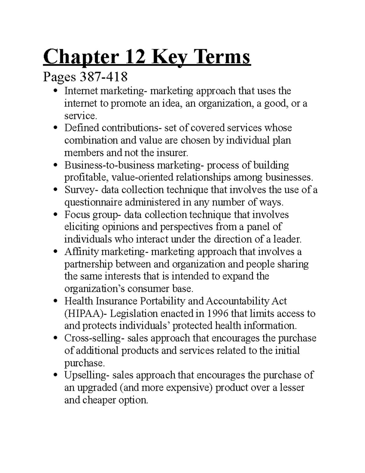 Chapter 12 Key Terms -Health Services Marketing - Chapter 12 Key Terms ...