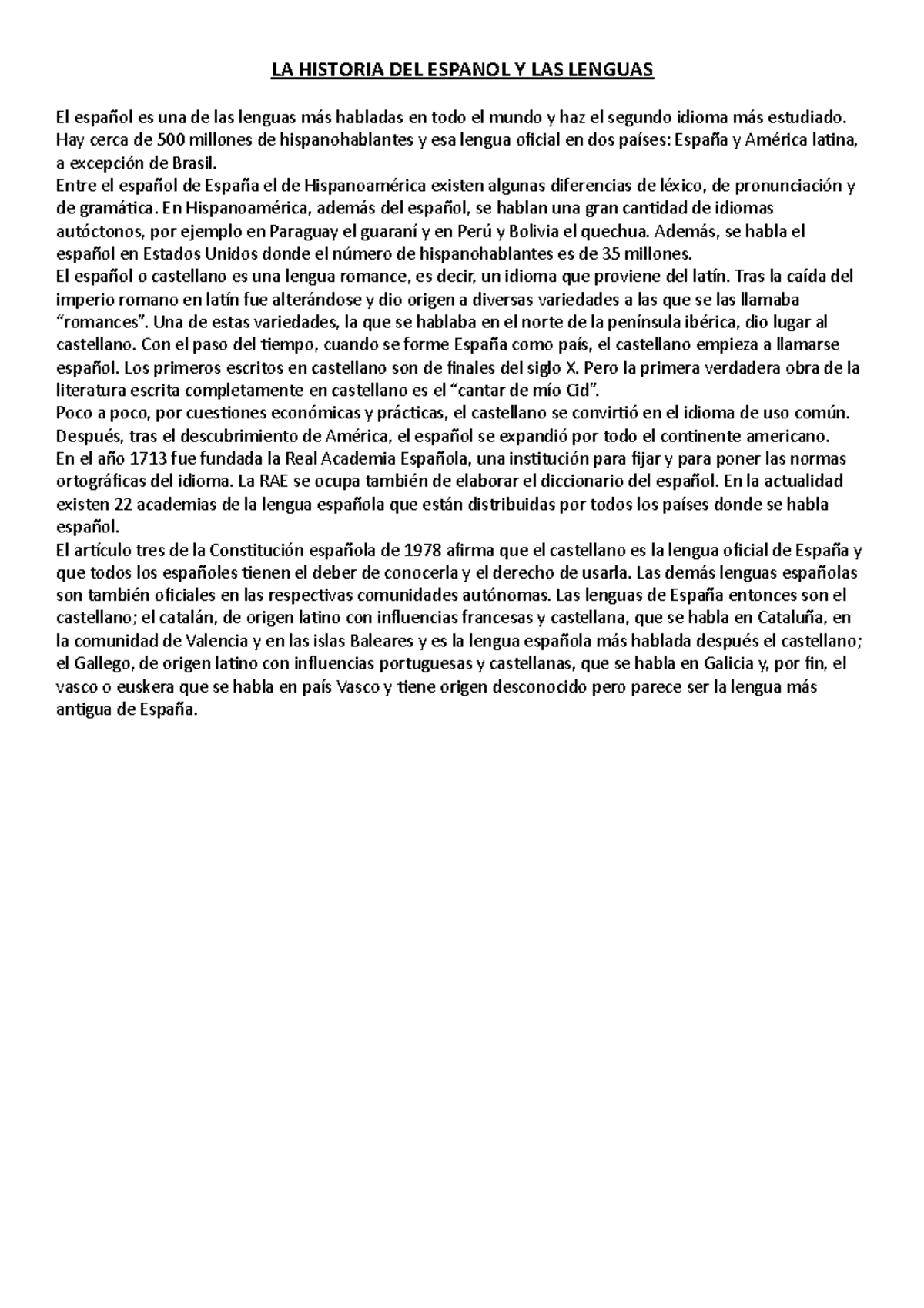 LA Historia DEL Espanol Y LAS Lenguas - LA HISTORIA DEL ESPANOL Y LAS ...