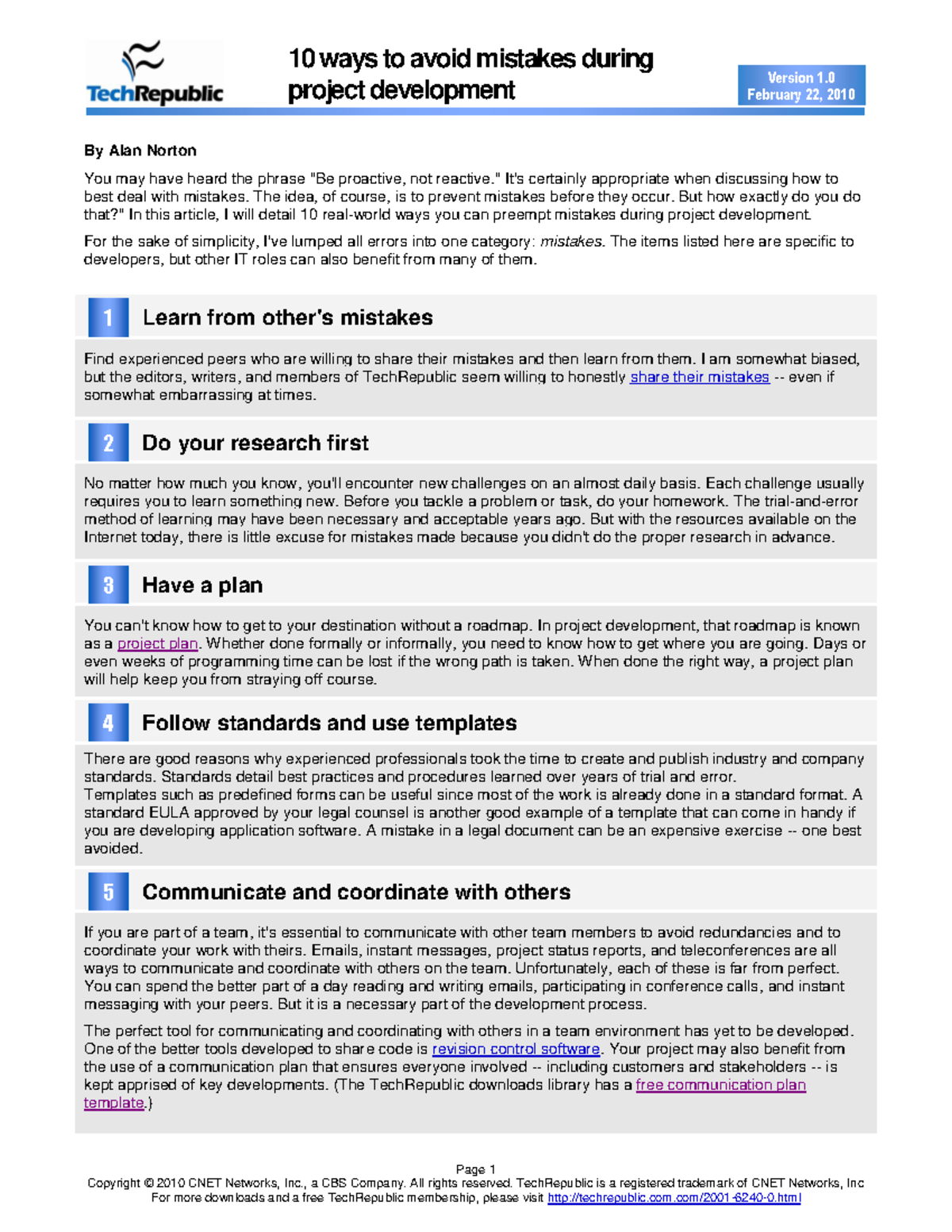 10 ways to avoid mistakes during project development - Page 1 Copyright ...