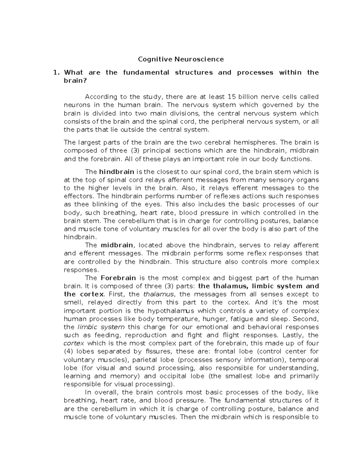 Cognitive Neuroscience - Cognitive Neuroscience What are the ...