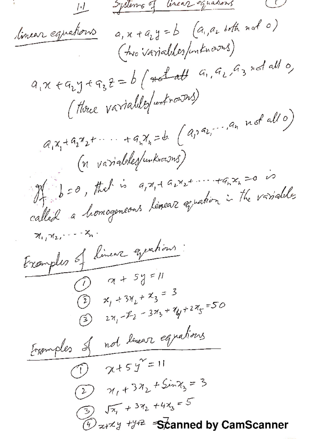 Lecture 1 And 2 Ch 1 1 Systems Of Linear Equations D Linear Equations