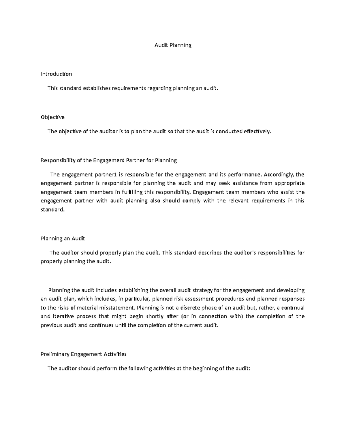 Audit Planning - Audit Planning Introduction This standard establishes ...