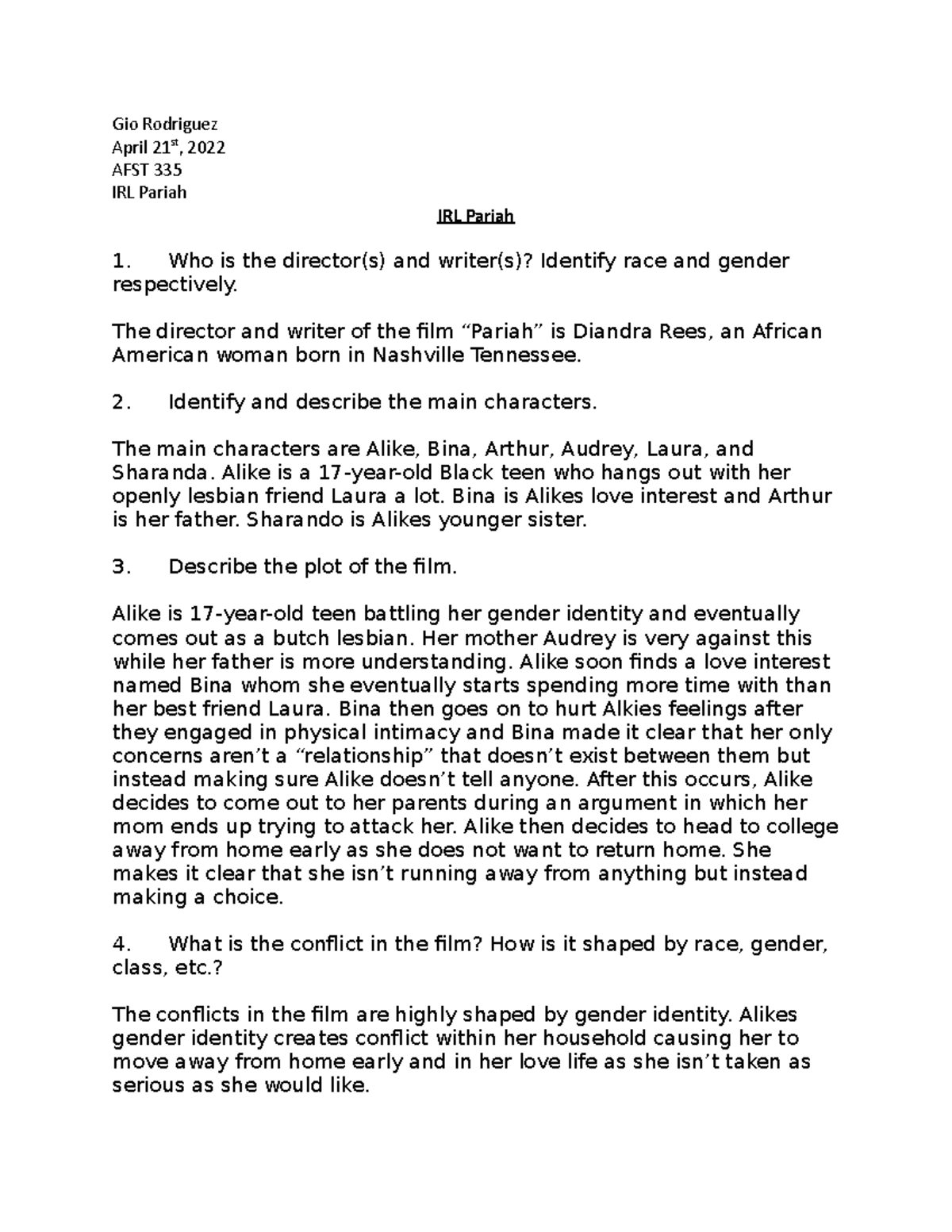 IRL Pariah - Work - Gio Rodriguez April 21st, 2022 AFST 335 IRL Pariah ...