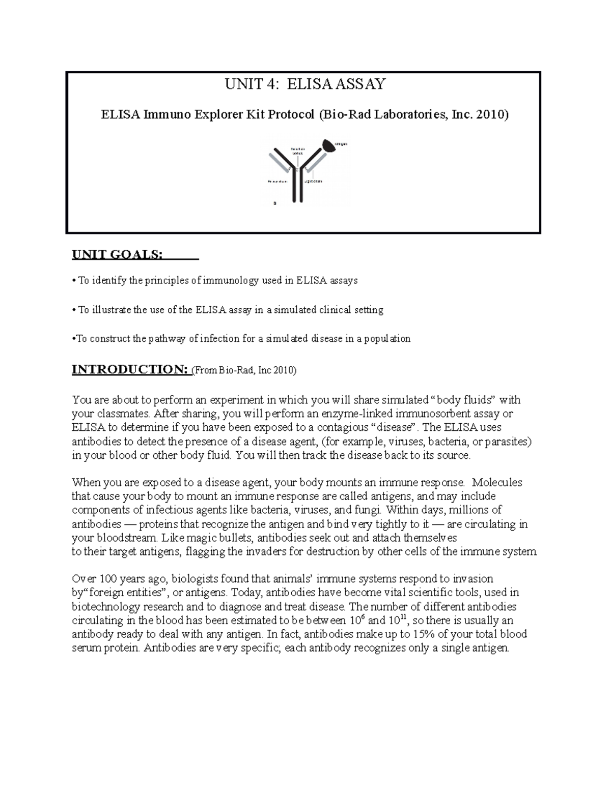Unit 4 Elisa - UNIT 4: ELISA ASSAY ELISA Immuno Explorer Kit Protocol (Bio-Rad Laboratories, Inc ...