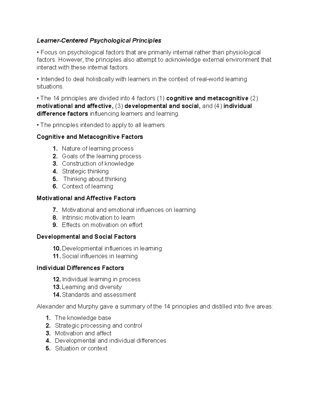 Unit 1-LCP - Learners-centered Psychological Principles - Learner ...