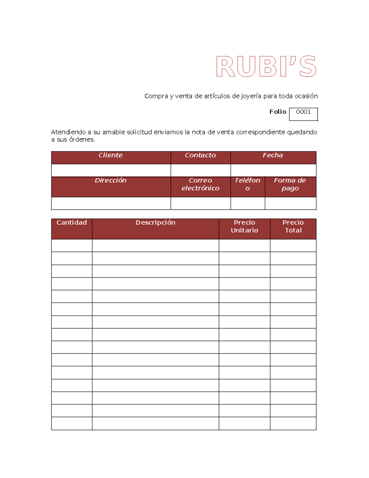 Modelo nota de venta en Word - contabilidad y auditoria - RUBI’S Compra ...