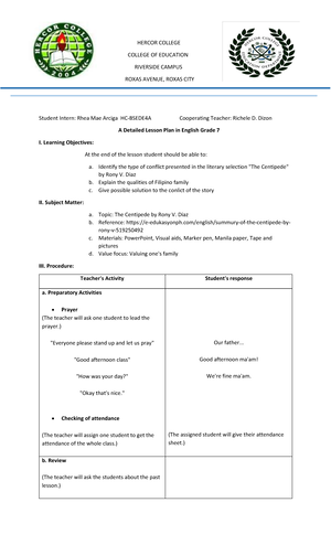Inset DEMO LP - This is a lesson plan in English 7 with the integration ...
