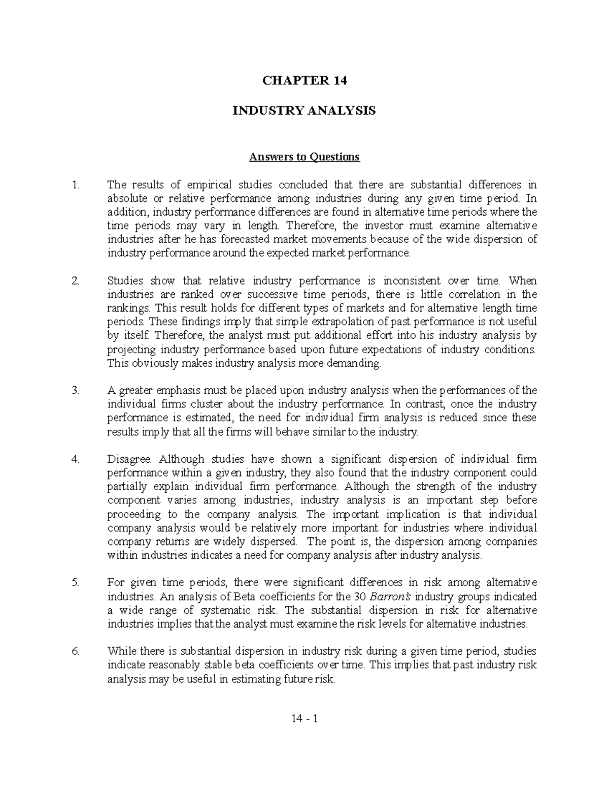 Sm14 - SOLUTION MANUAL - CHAPTER 14 INDUSTRY ANALYSIS Answers to ...