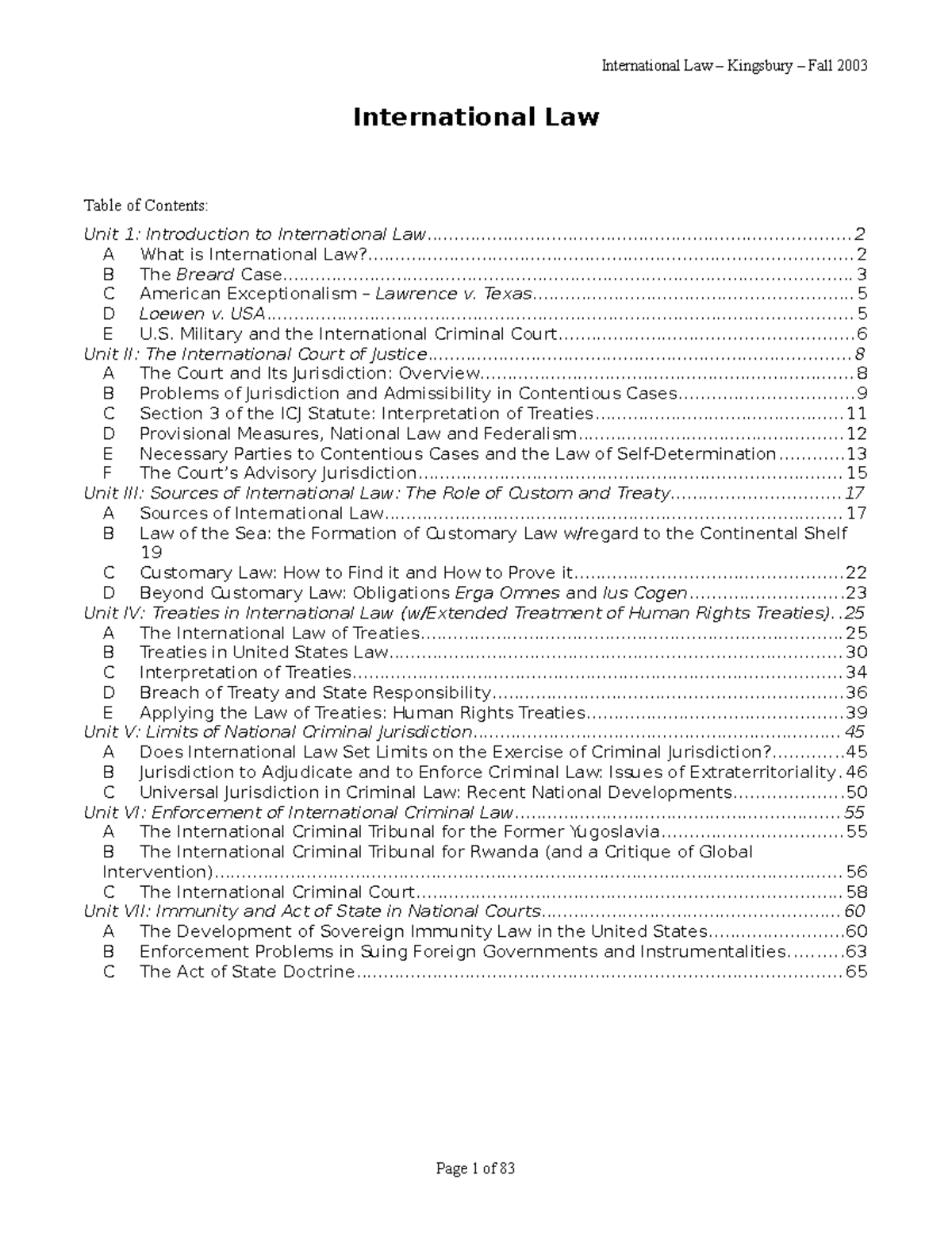 International law notes - International Law Kingsbury Fall 2003 ...