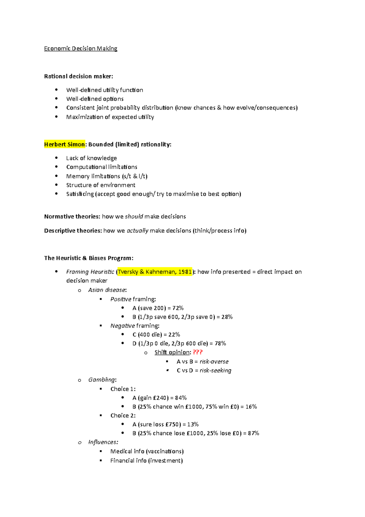Economic Decision Making (ii) - Economic Decision Making Rational ...