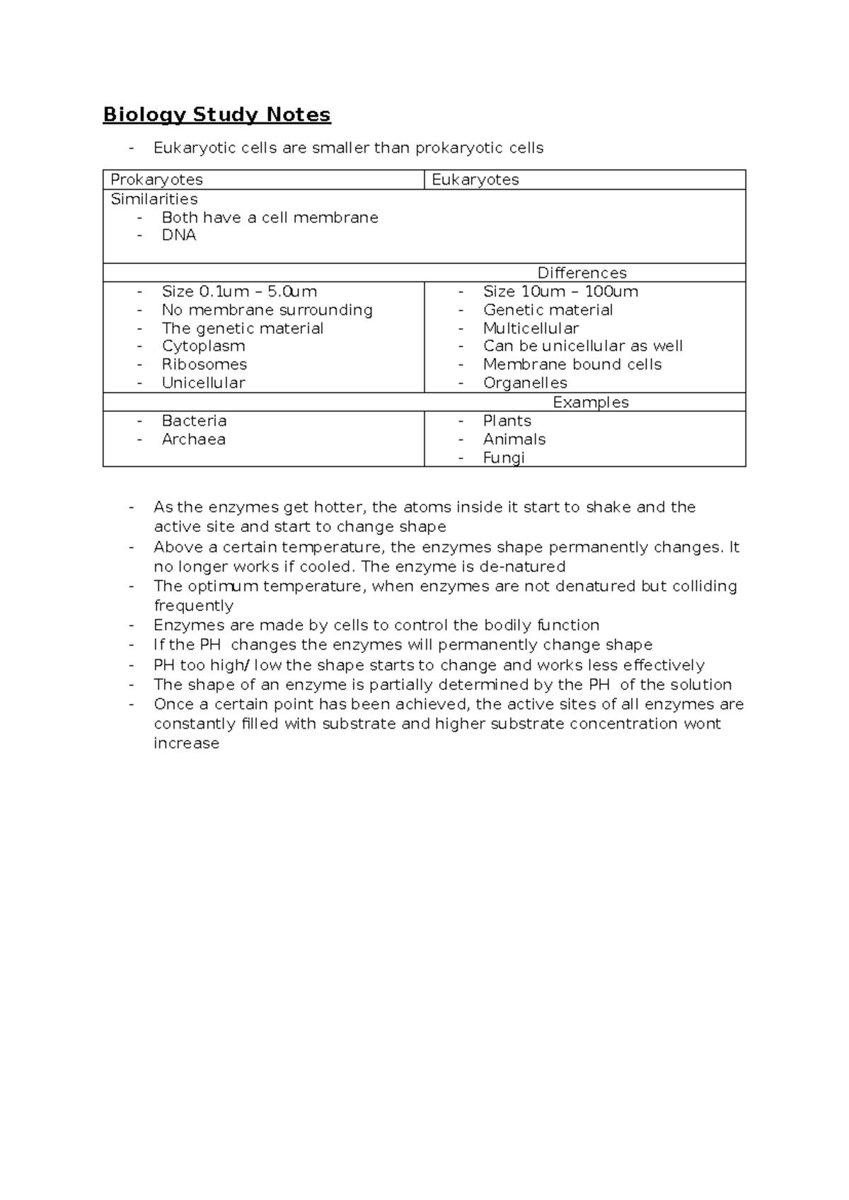 Biology Study Notes - It no longer works if cooled. The enzyme is de ...