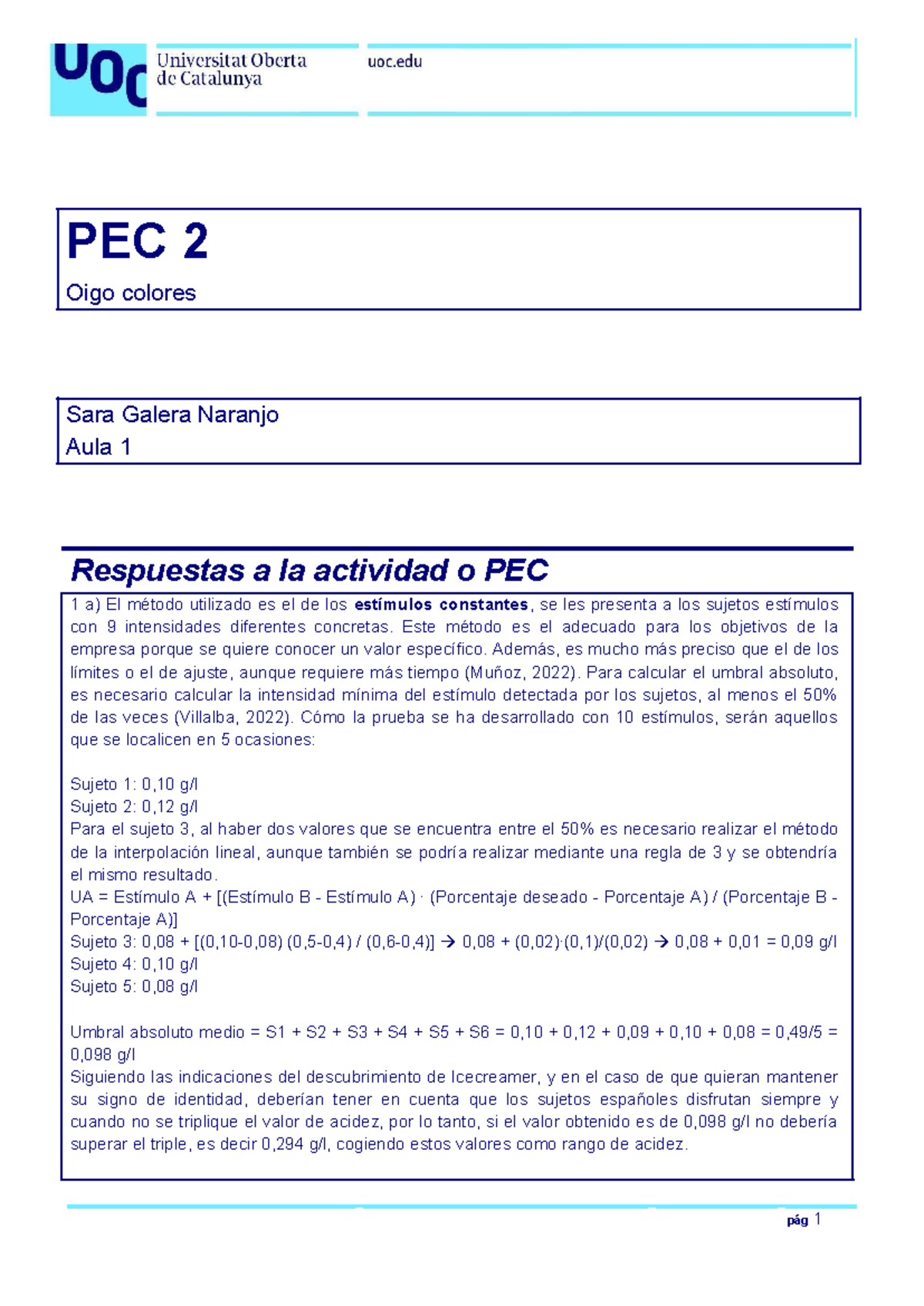 PEC2 Oigo Colores - PEC 2 Oigo colores Sara Galera Naranjo Aula 1 Respuestas a la actividad o ...