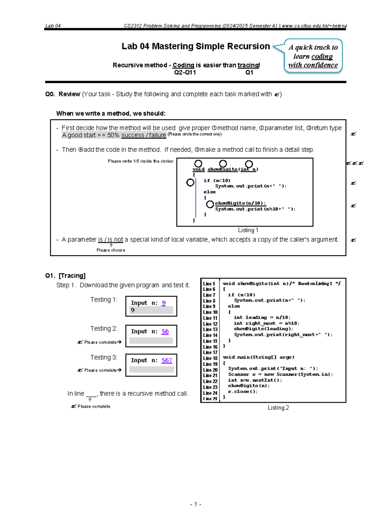 Lab04 - 1 - Please write 1-5 inside the circles: Listing 1 Please complete Please complete - Studocu