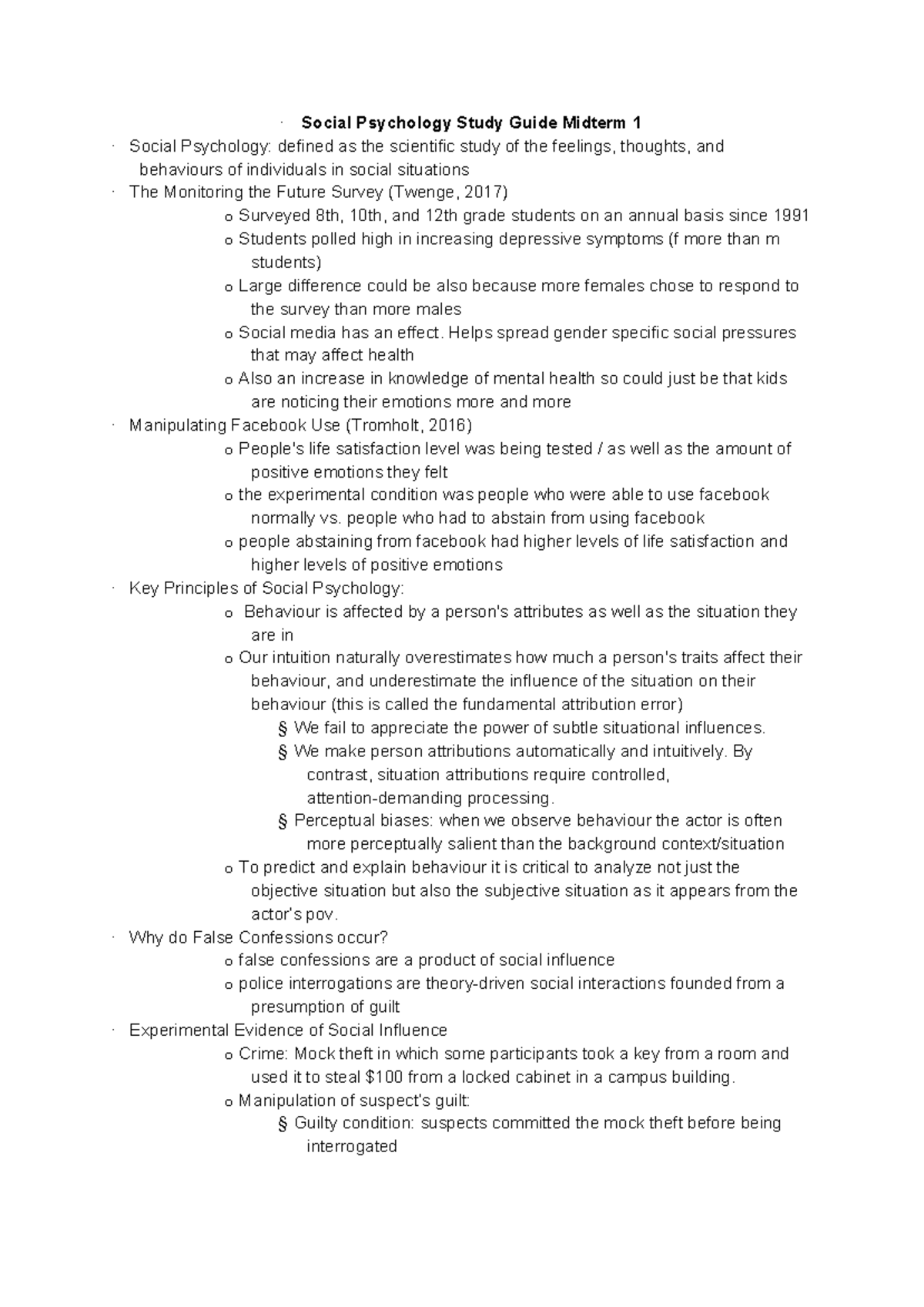 Midterm 5 September 2019, answers - · Social Psychology Study Guide ...