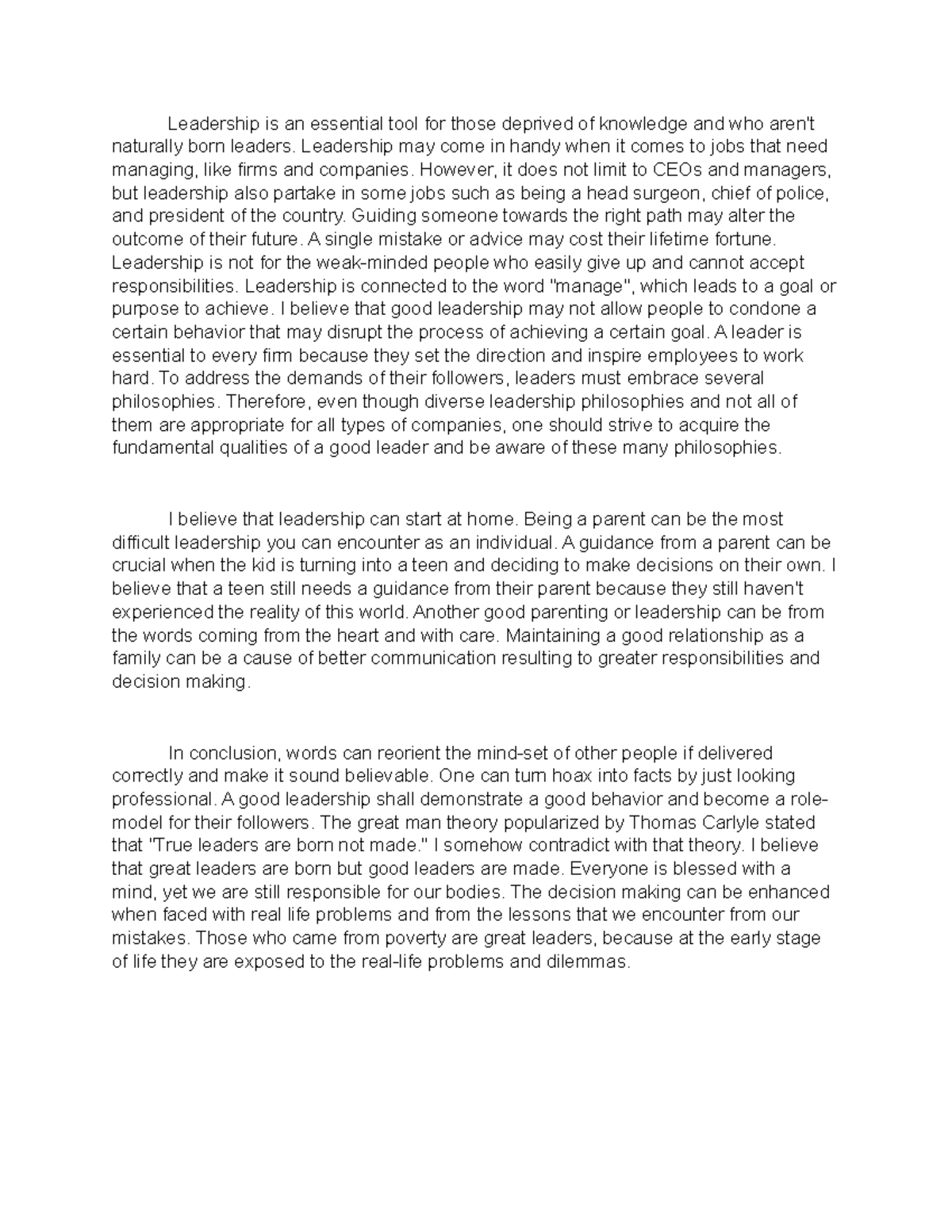 AS1 CE102 - assignment - Leadership is an essential tool for those ...