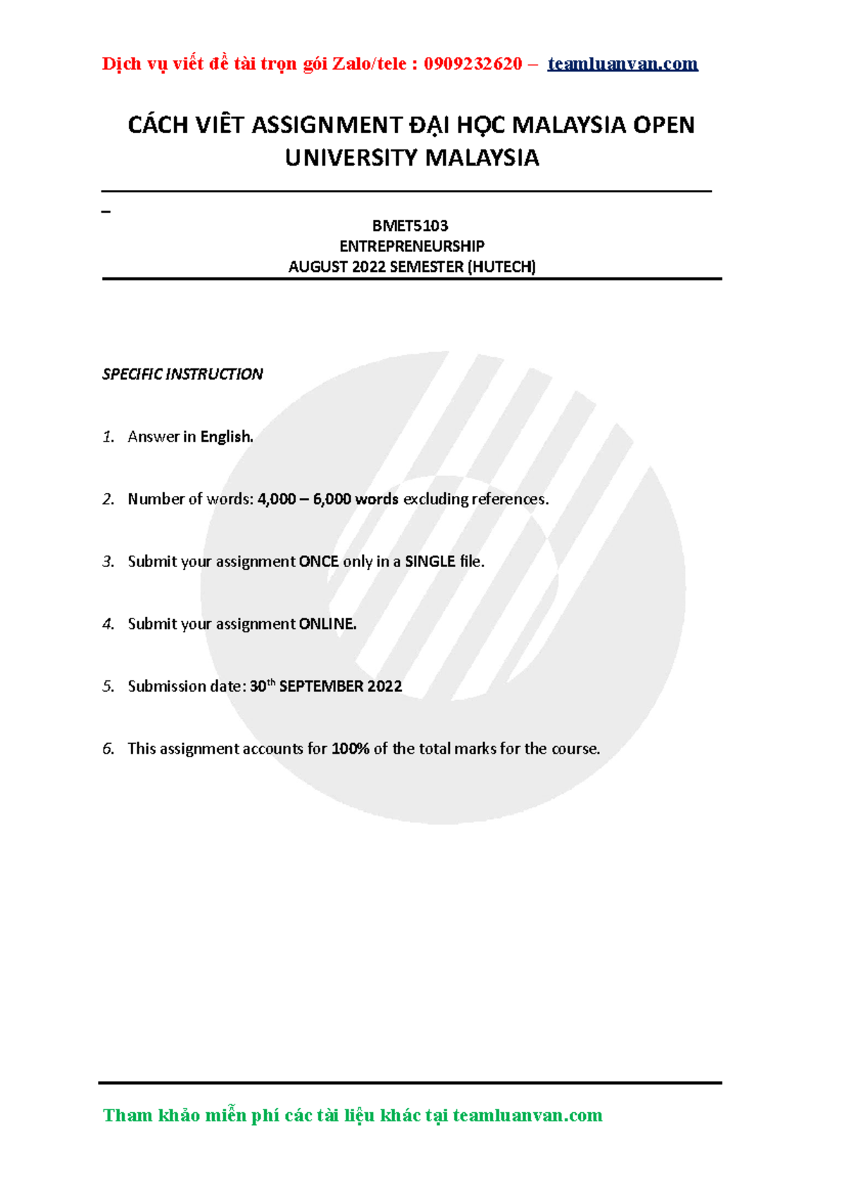 Cách Viết Assignment Đại Học Malaysia Open University Malaysia - Dịch ...