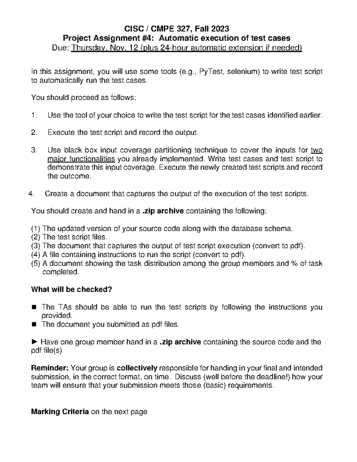 327 Assign 4 -F23 - CISC / CMPE 327, Fall 2023 Project Assignment # 4 ...