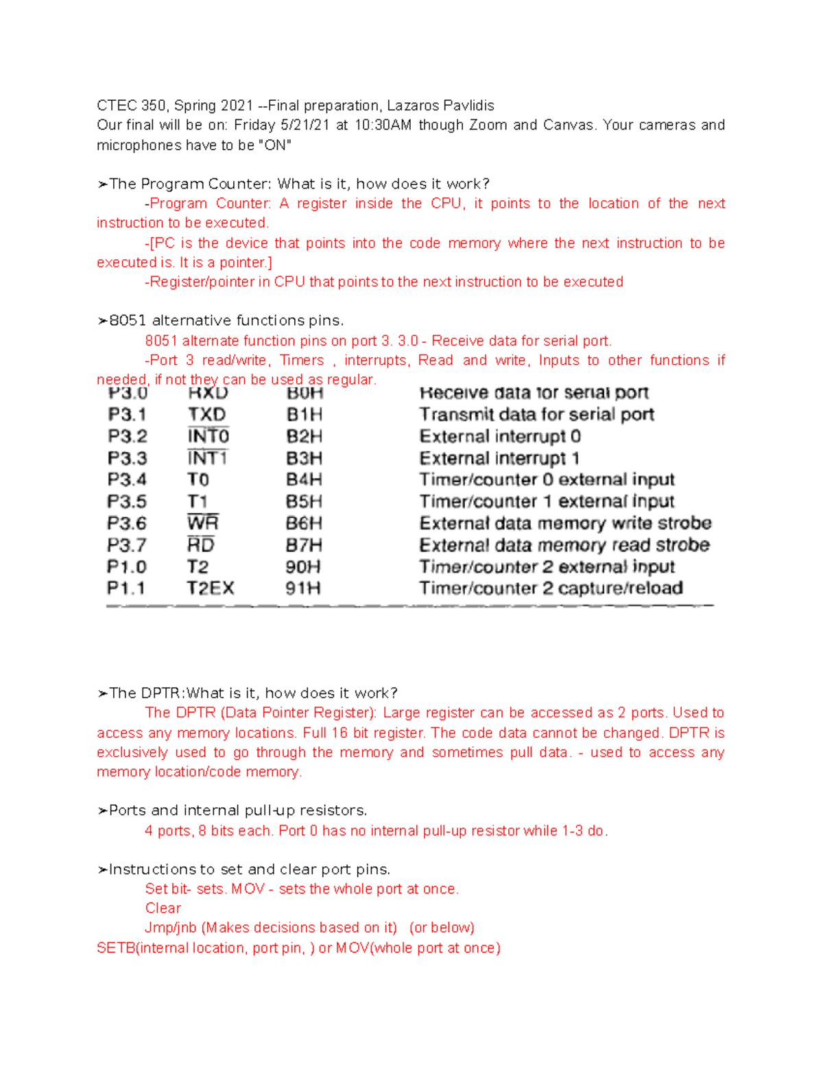 CTEC 350 - Spring 2021-Final preparation - CTEC 350, Spring 2021 -Final preparation, Lazaros ...