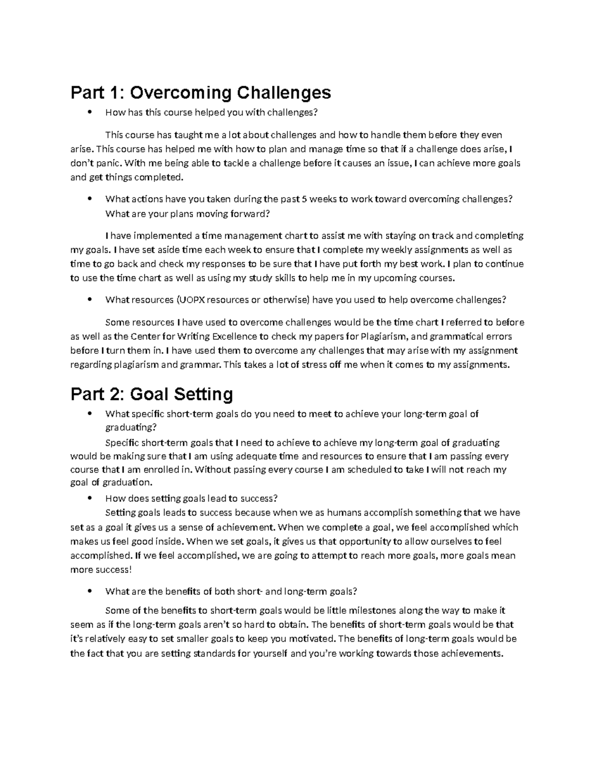 Week 5 Summative assessment - Part 1: Overcoming Challenges How has ...
