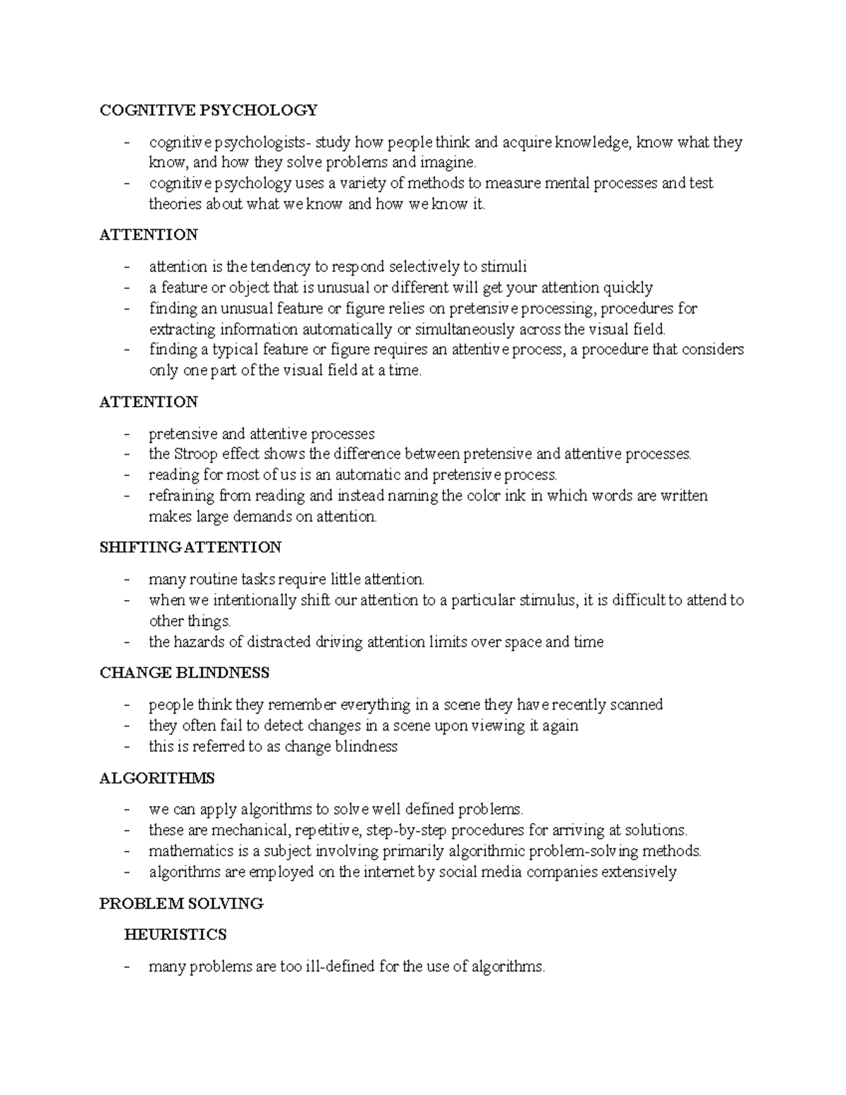 Cognitive Psychology Notes 1 - COGNITIVE PSYCHOLOGY cognitive ...
