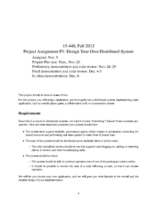 Project 3 Seminar assignments - Project 3: Design Your Own Distributed ...
