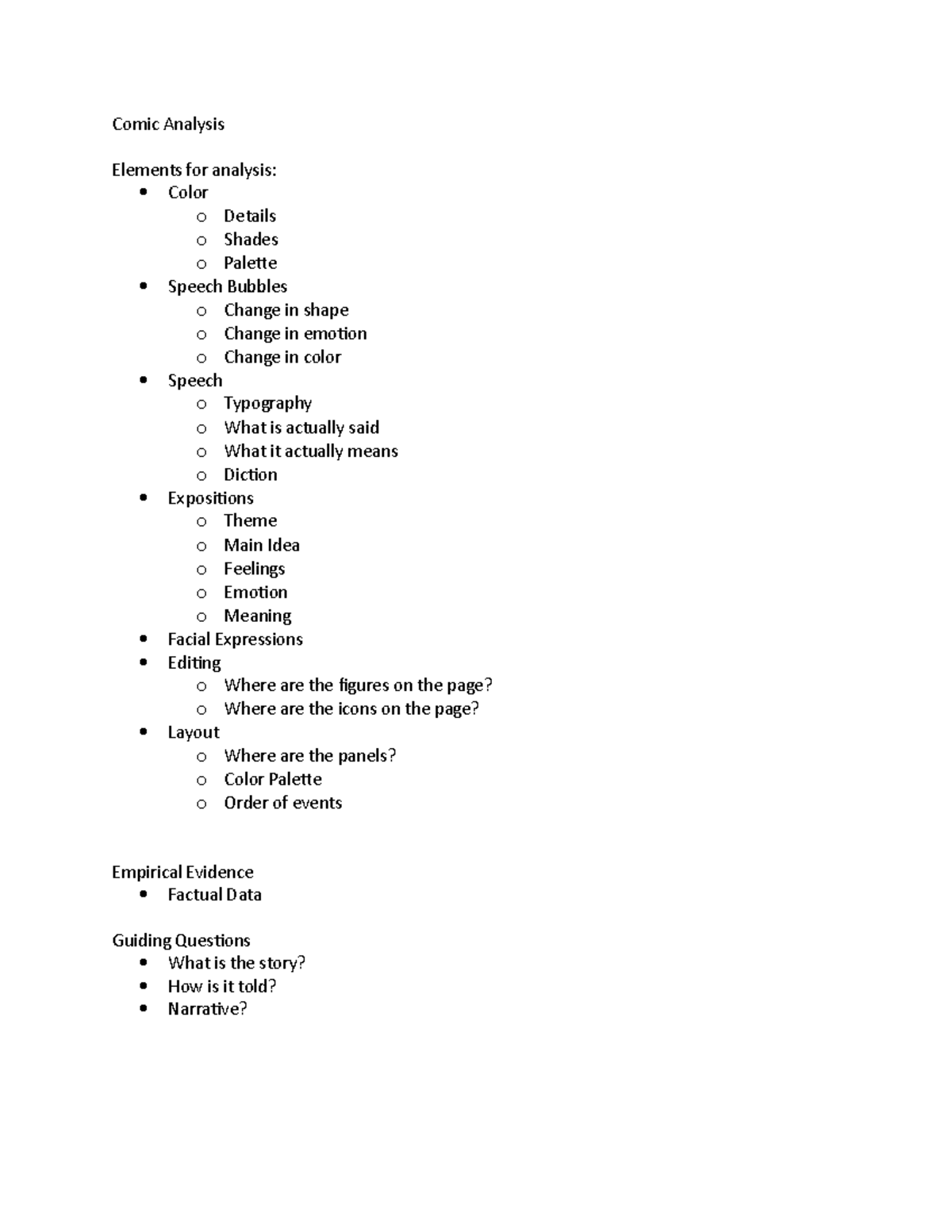 Comic Analysis - Comic Analysis Elements for analysis: Color o Details ...