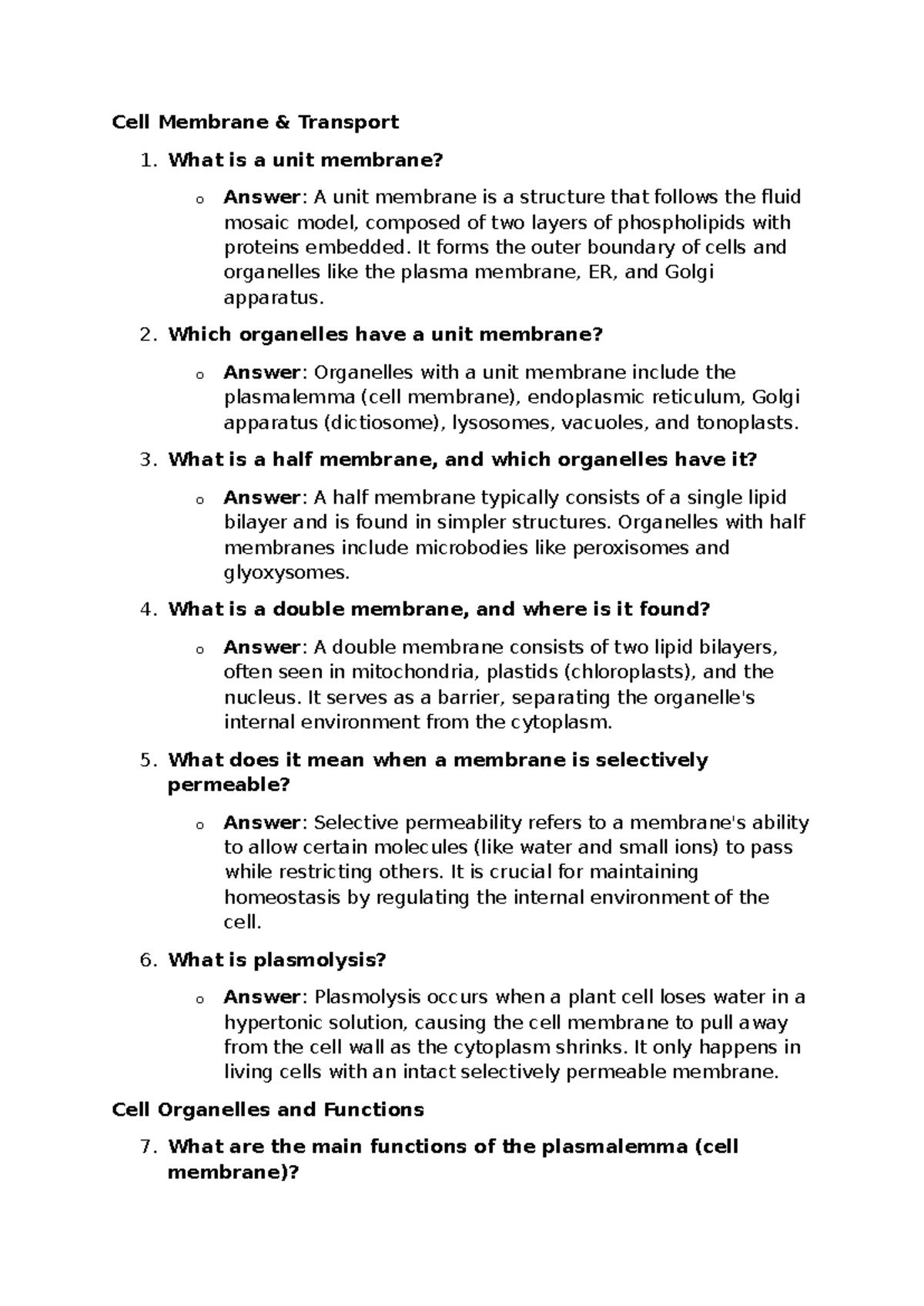 Botany cytology test practice - Cell Membrane & Transport 1. What is a ...