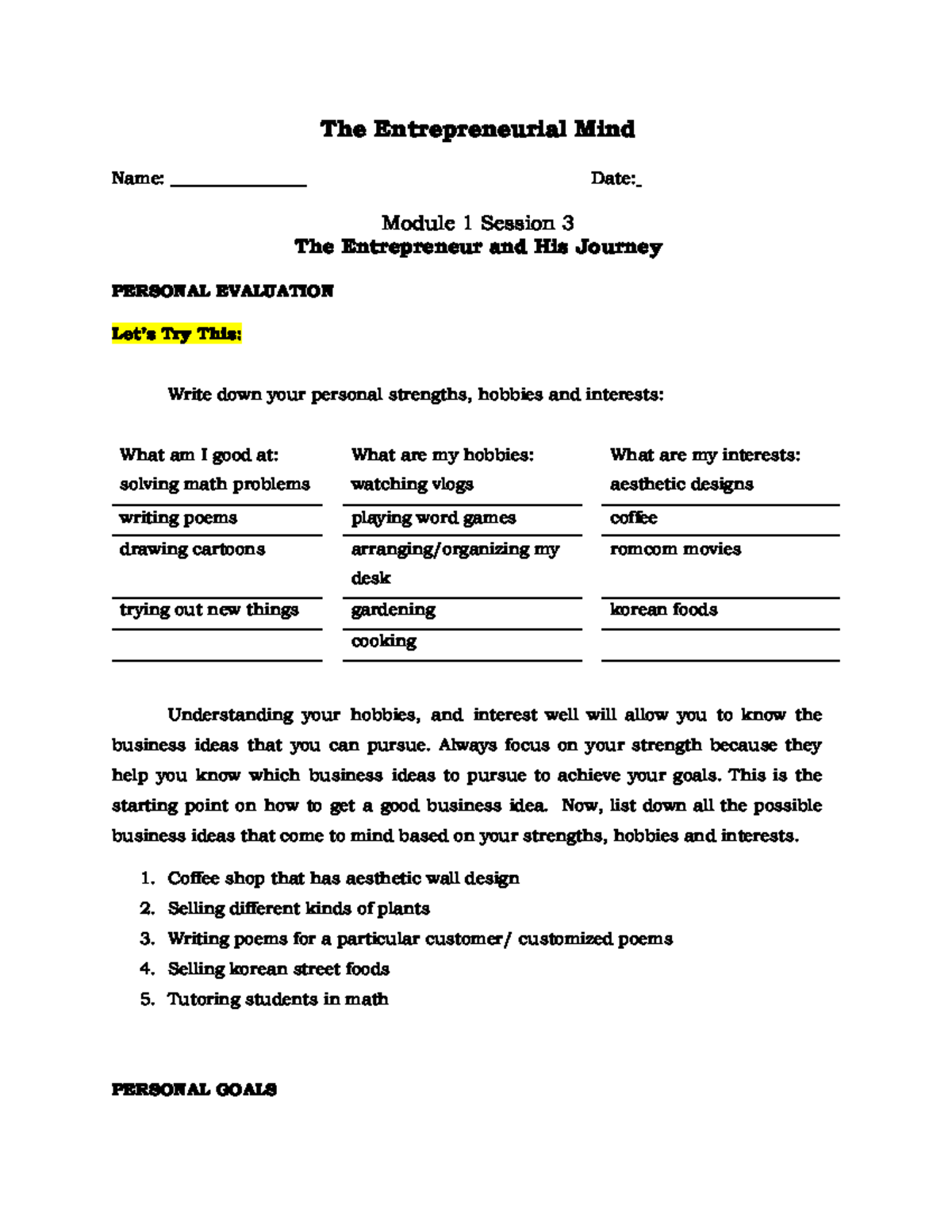 M1 S3 Learning Task - entrep mind - The Entrepreneurial Mind Name: Date ...