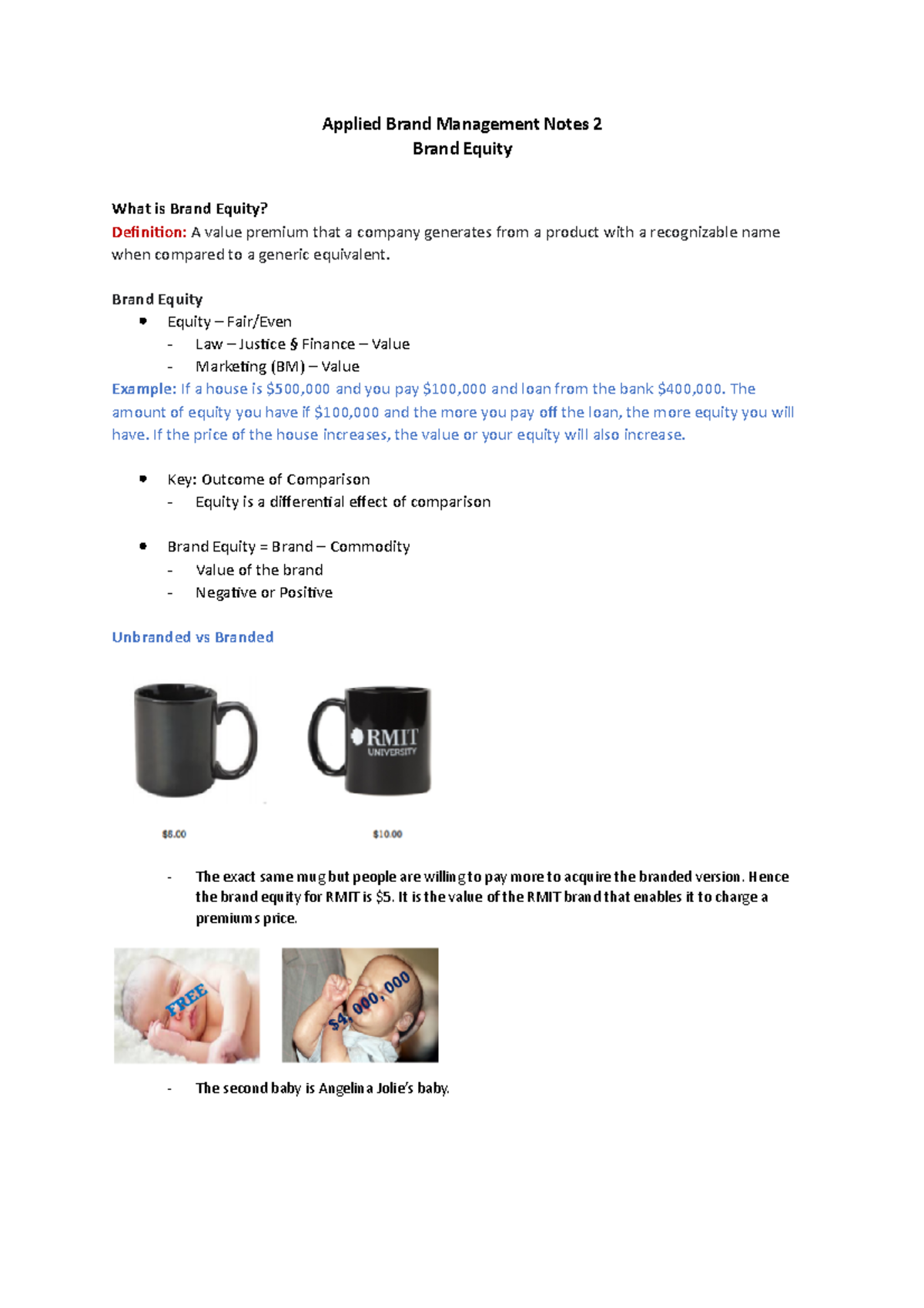 Applied Brand Management Notes 2 Brand Equity Applied Brand