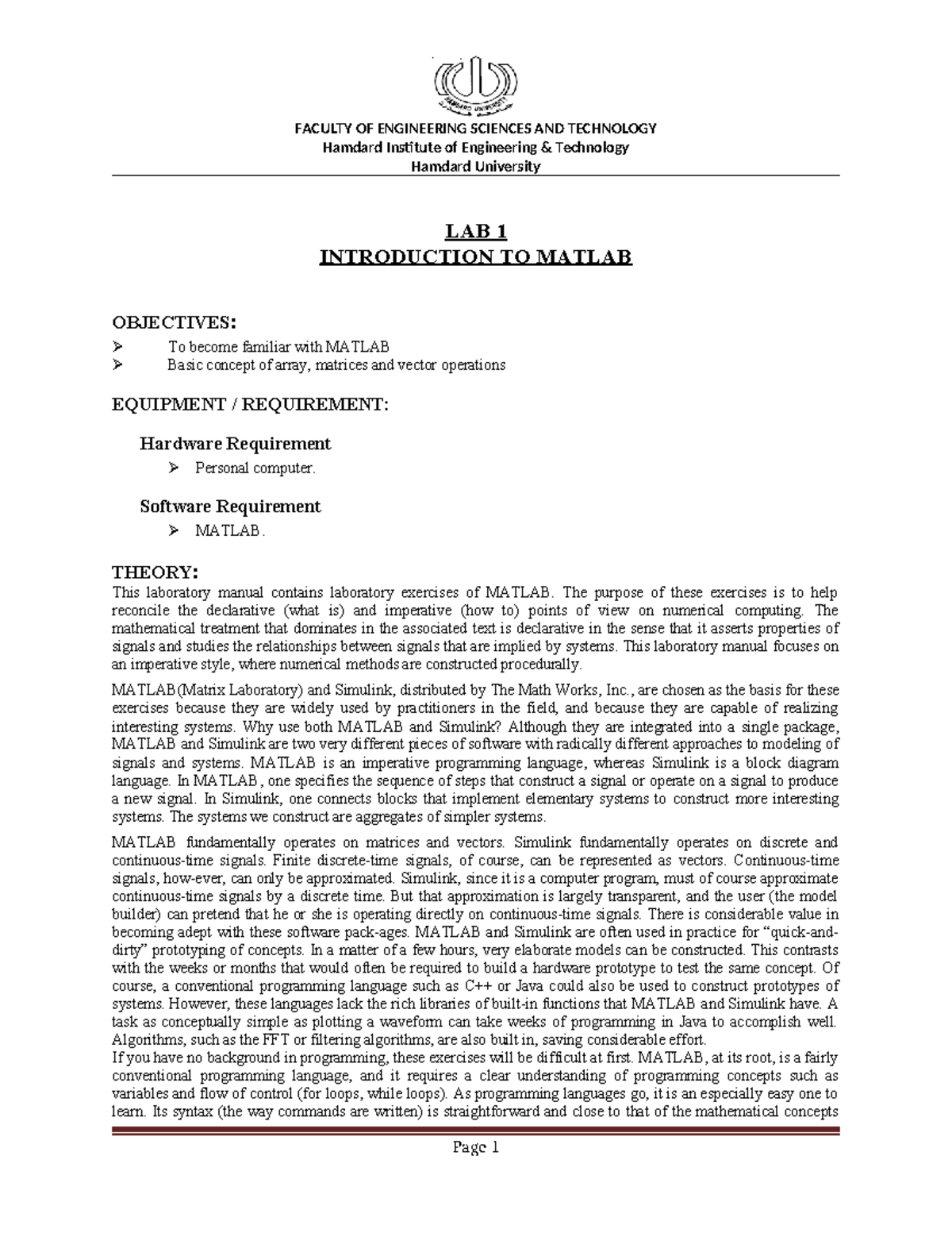 LAB Task Manual - Hamdard Institute of Engineering & Technology Hamdard ...