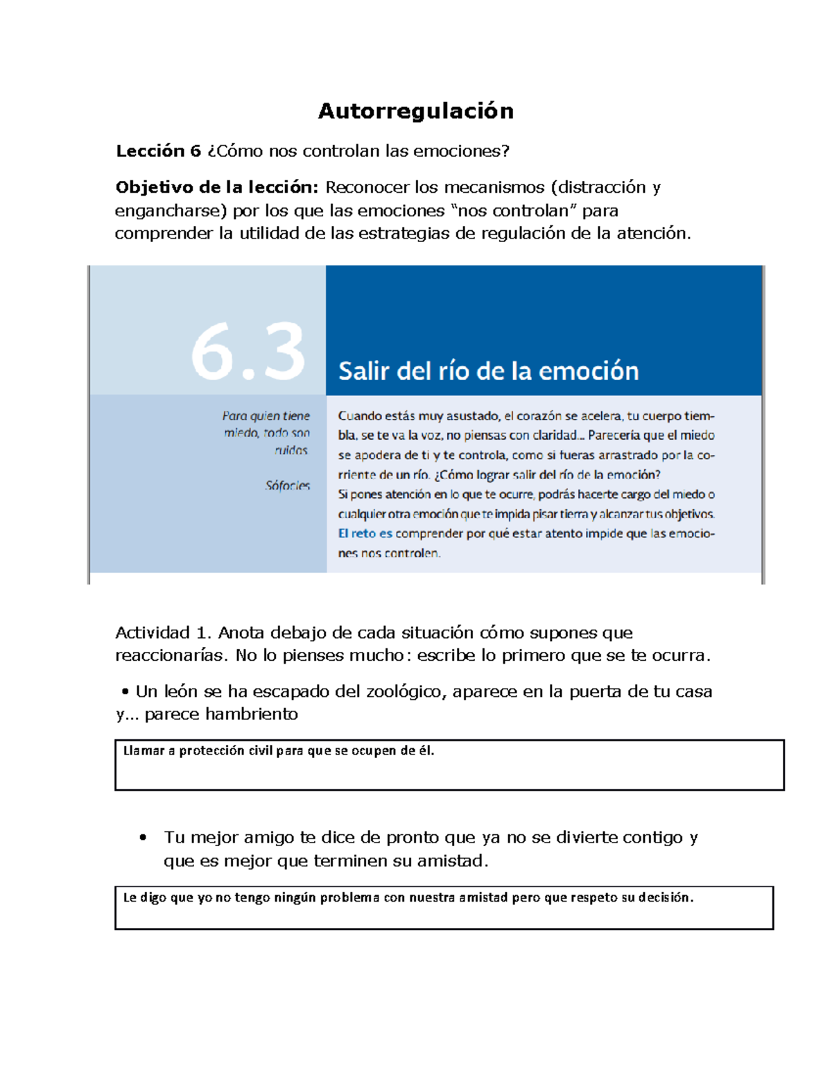 HSE6 - habilidades socioemocionales - Autorregulación Lección 6 ¿Cómo ...