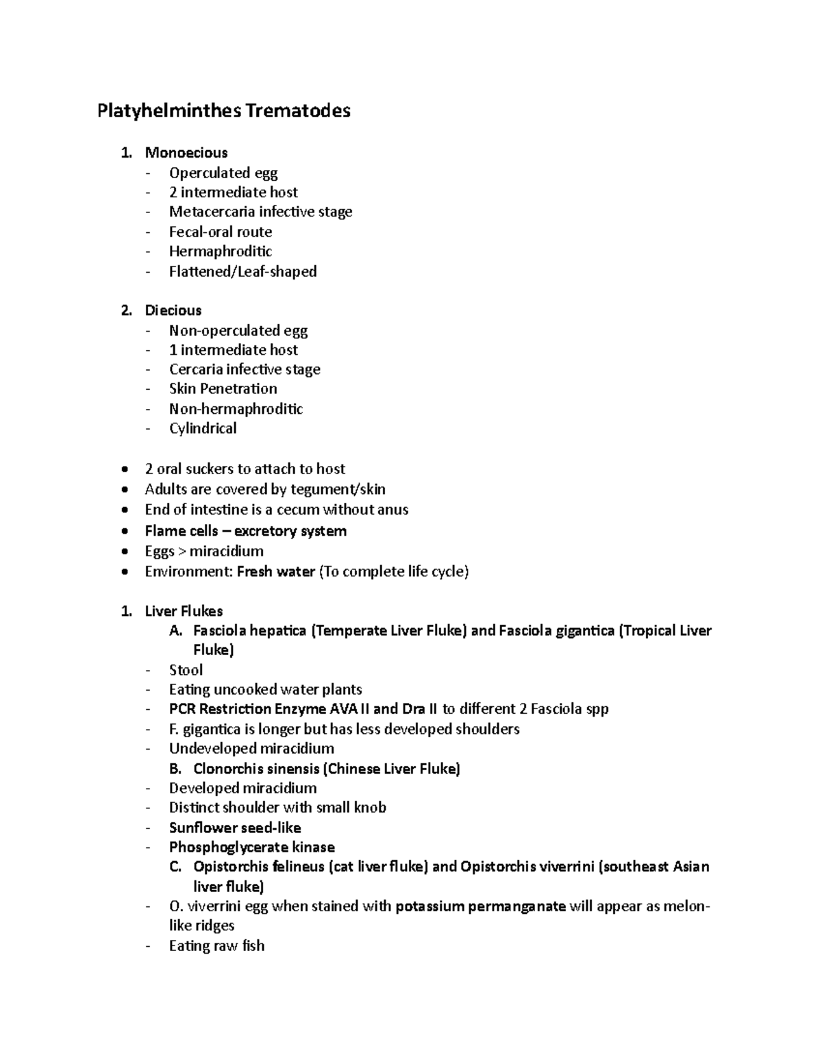 Platyhelminthes Trematodes - Platyhelminthes Trematodes Monoecious ...