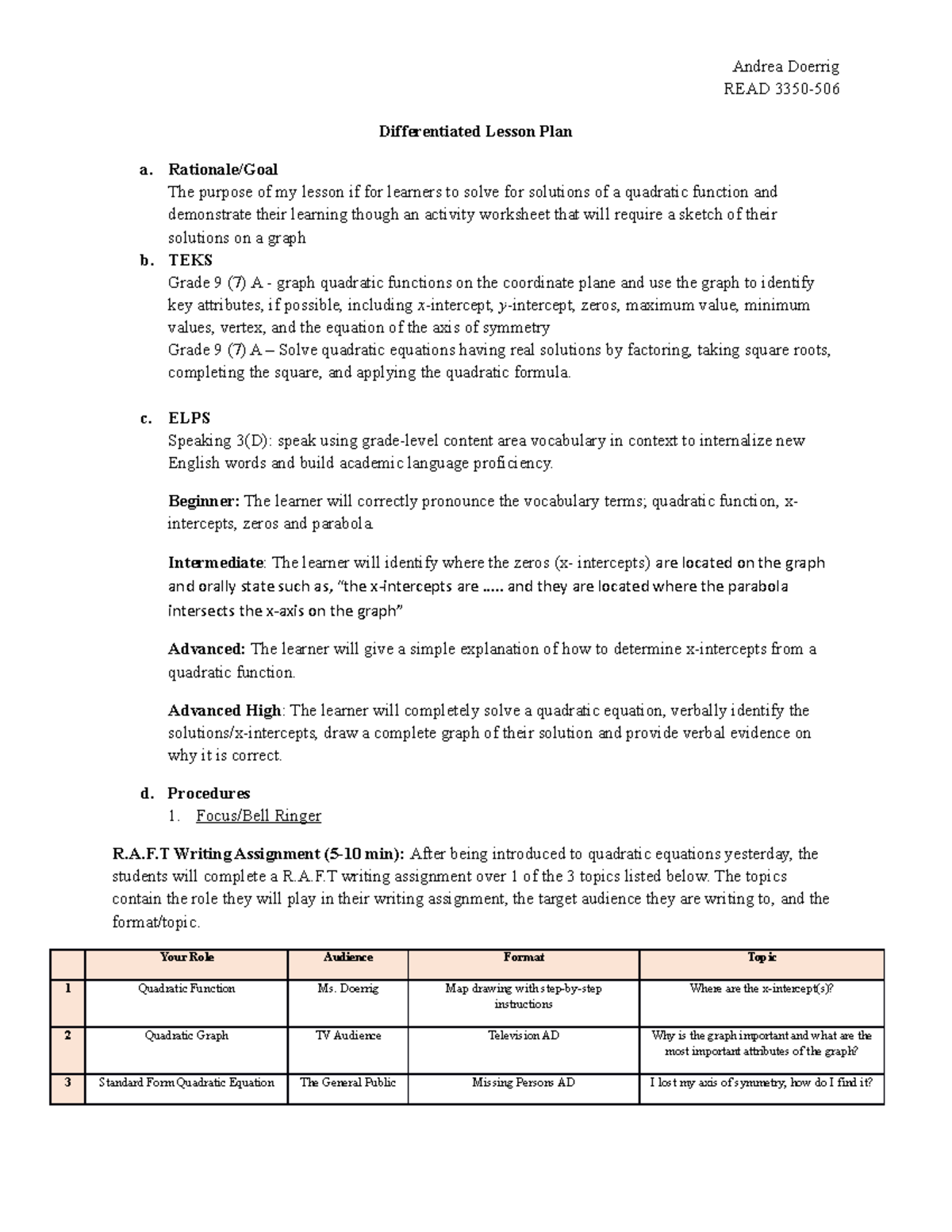 READ 3350 Differentiated lesson Plan - Rationale/Goal The purpose of my ...