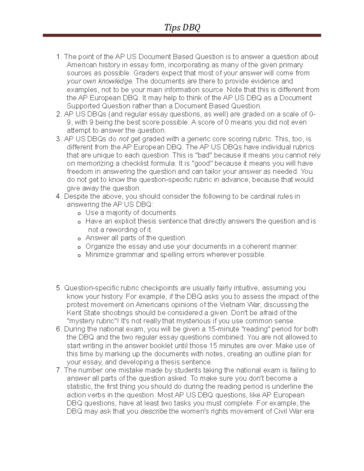 Tips DBQ - american history - The point of the AP US Document Based ...