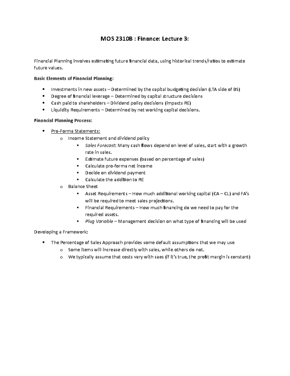 MOS 2310 B - Lecture #3 - MOS 2310B : Finance: Lecture 3: Financial ...