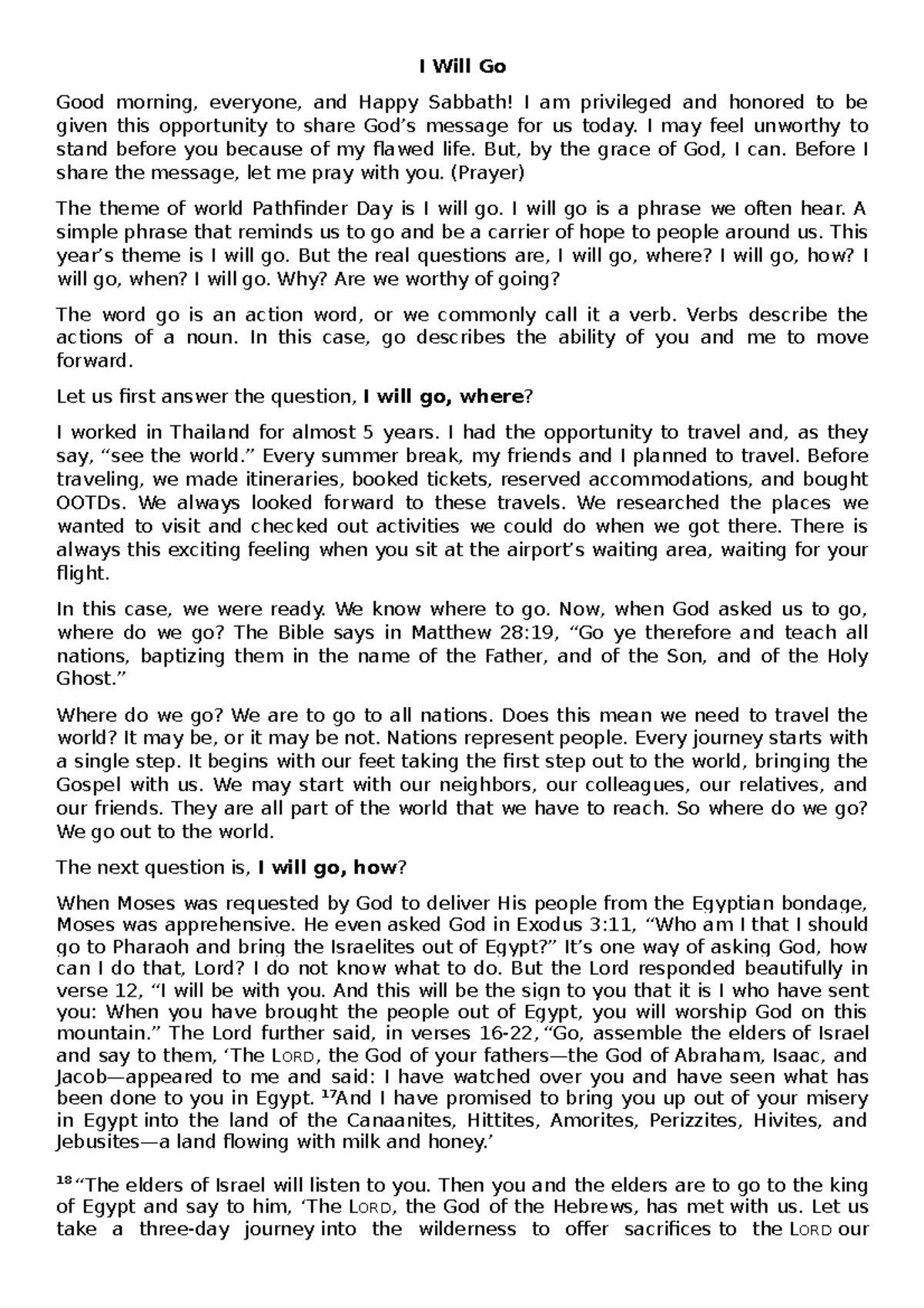 I Will Go - Sermon - I Will Go Good morning, everyone, and Happy ...