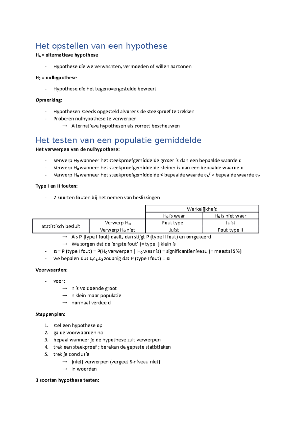 ZSO 10 toetsen van hypothese - Het opstellen van een hypothese HA ...