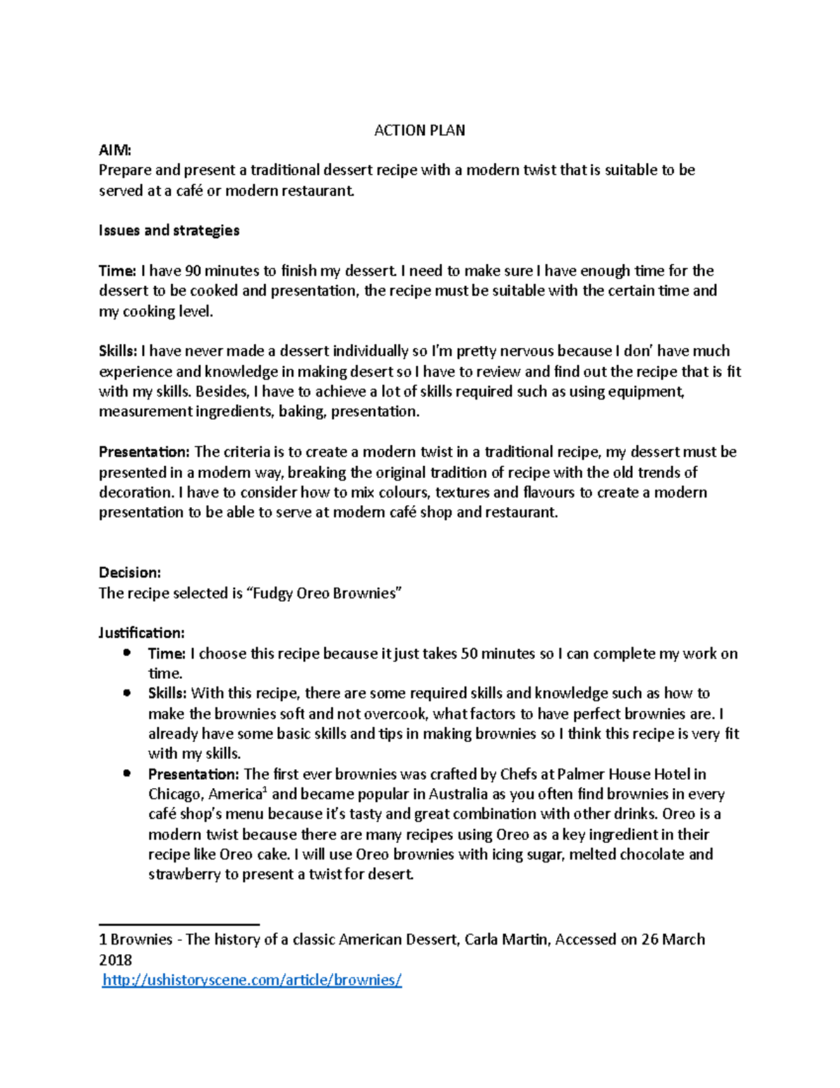 Mordern recipe - Action Plan - ACTION PLAN AIM: Prepare and present a ...