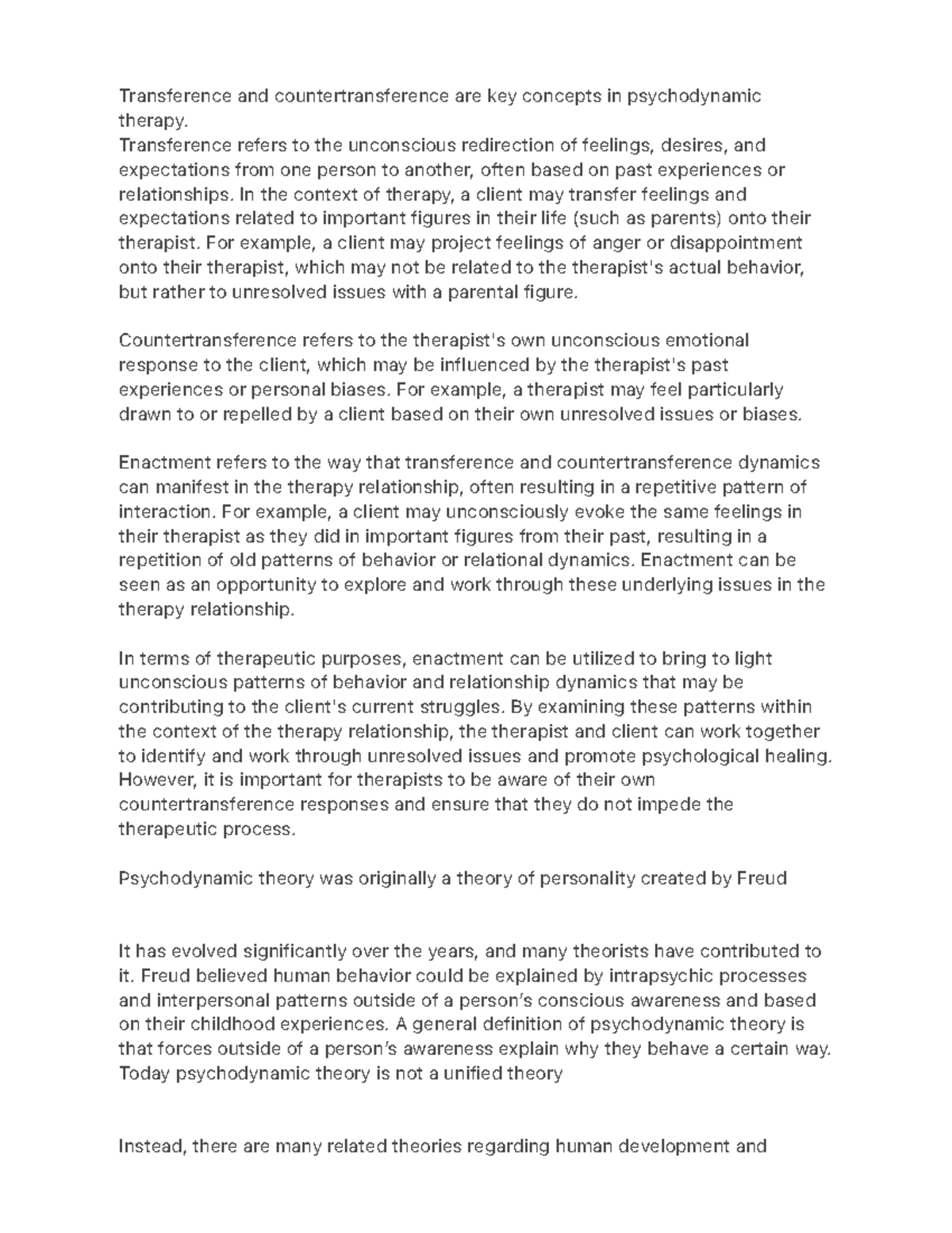 Transference and countertransference are key concepts in psychodynamic ...