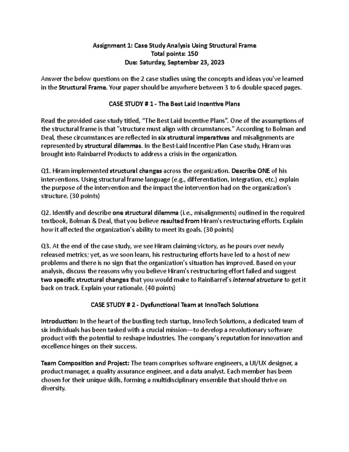 Assignment 1 Case Brief - Assignment 1: Case Study Analysis Using Structural Frame Total points ...