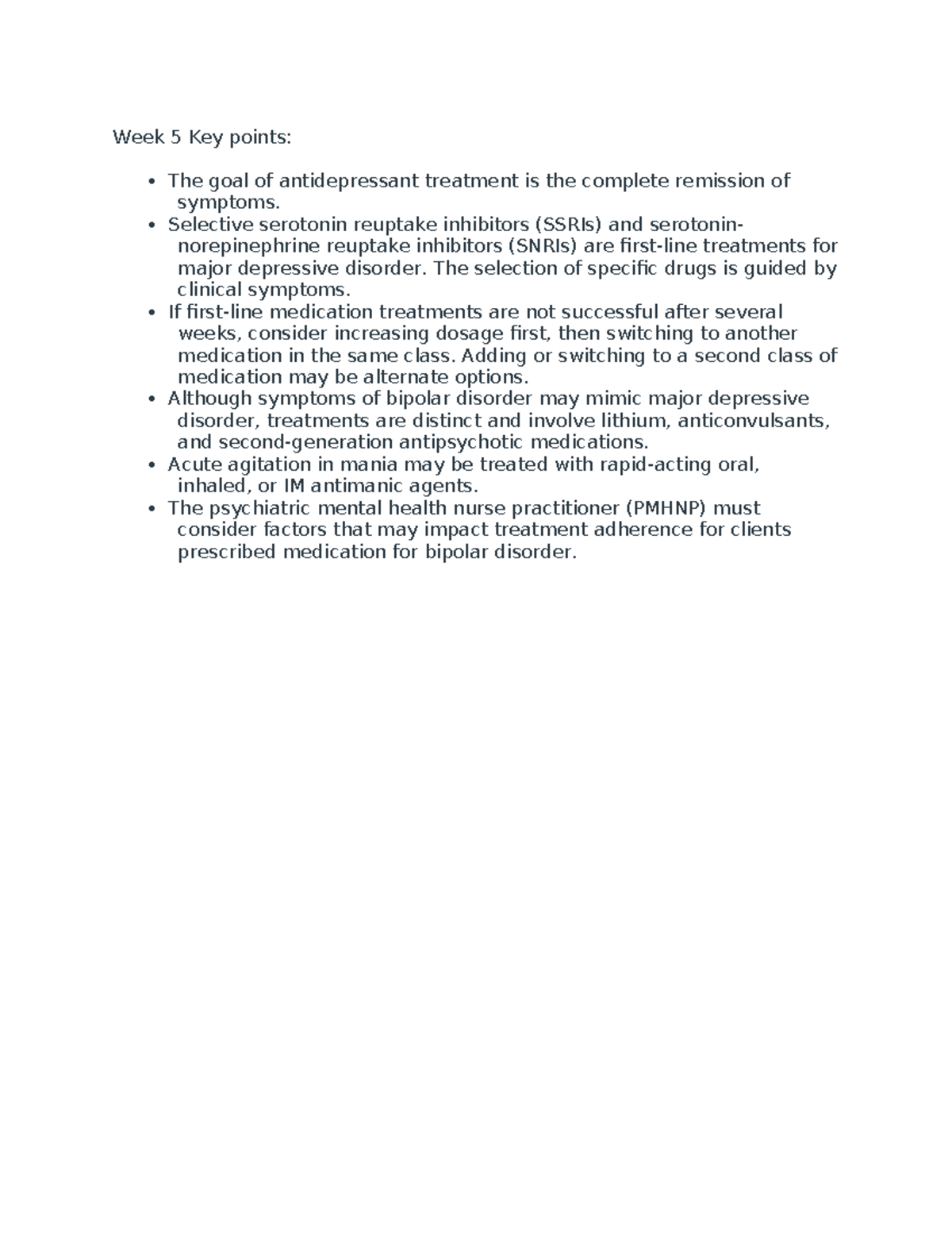 Week 5 Key points - Summary Nursing - Week 5 Key points: The goal of ...