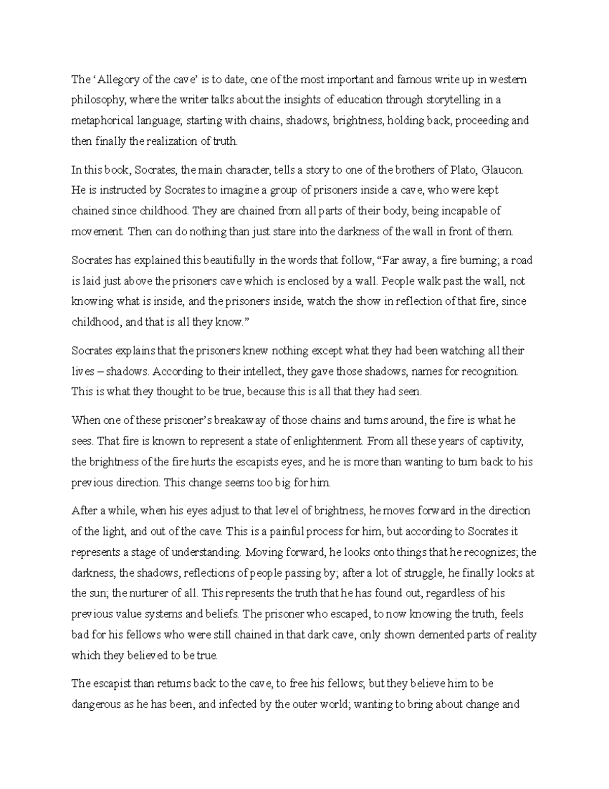 (1) Socrates - aaaaaa - The ‘Allegory of the cave’ is to date, one of ...